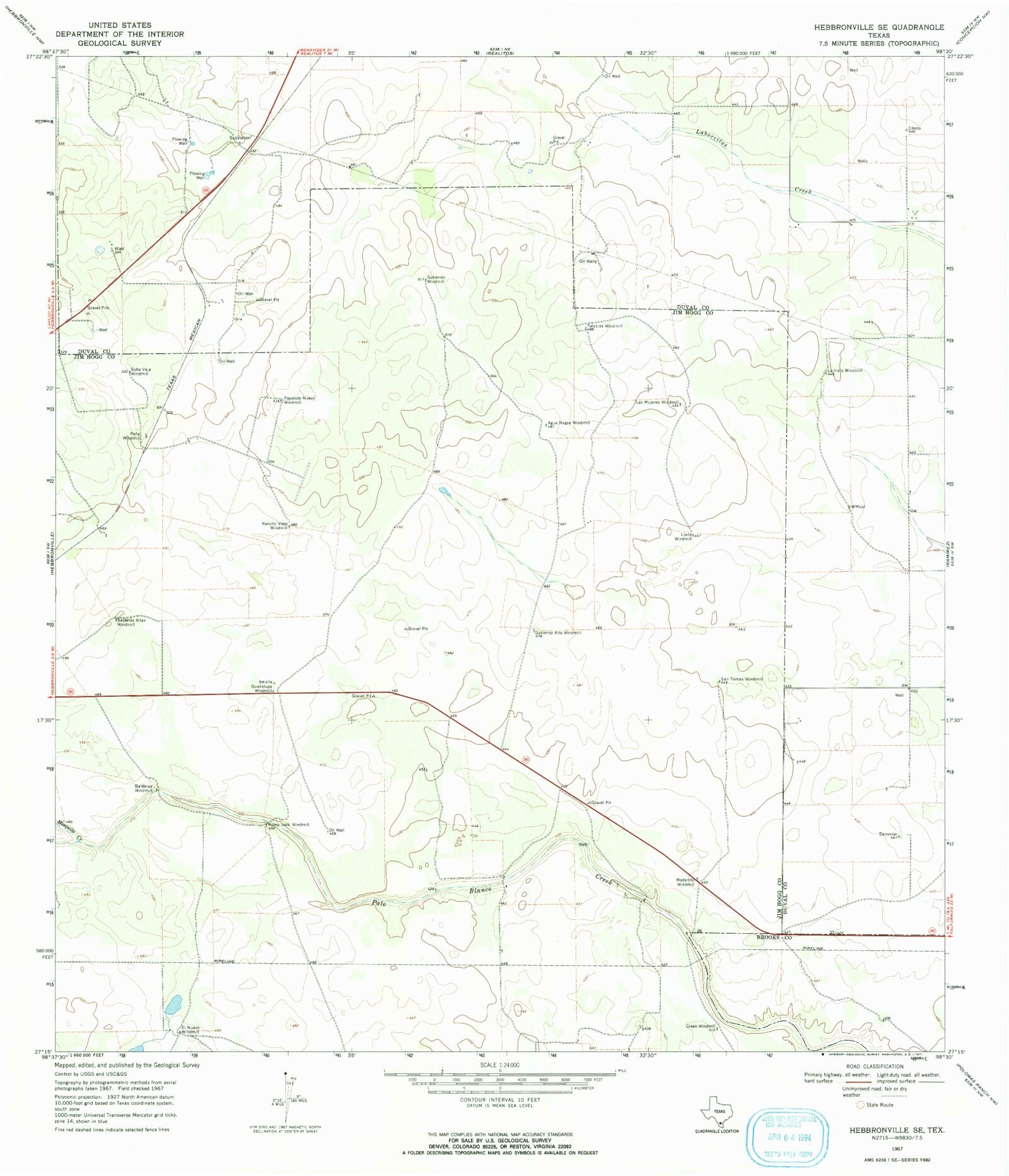 Classic USGS Hebbronville SE Texas 7.5'x7.5' Topo Map – MyTopo Map Store