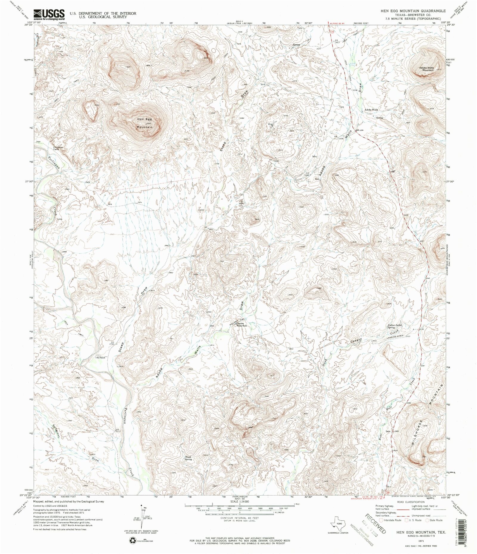 Classic USGS Hen Egg Mountain Texas 7.5'x7.5' Topo Map – MyTopo Map Store