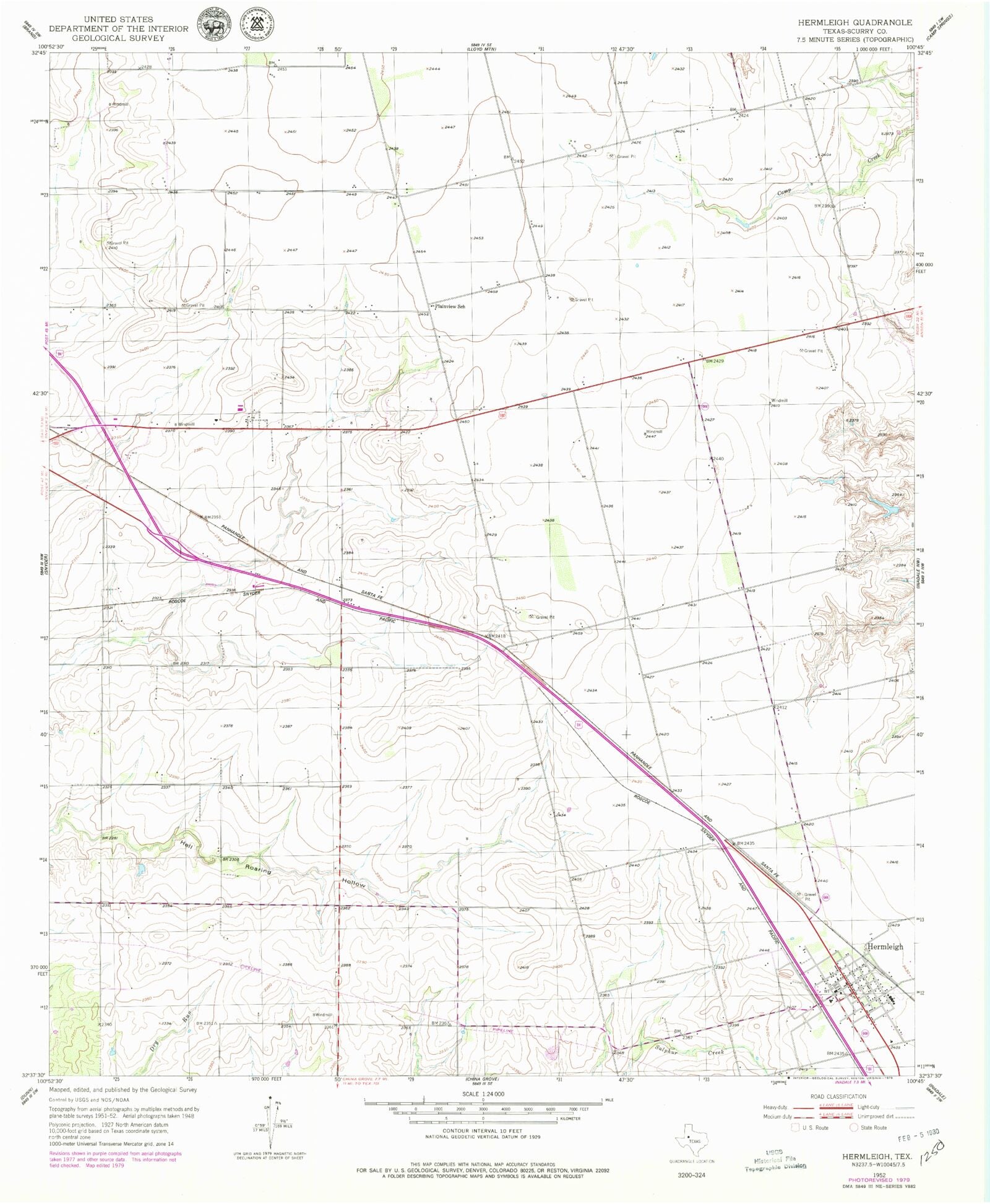 Classic USGS Hermleigh Texas 7.5'x7.5' Topo Map – MyTopo Map Store