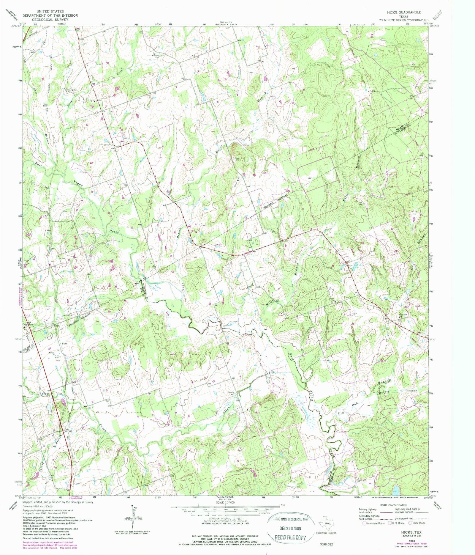 Classic USGS Hicks Texas 7.5'x7.5' Topo Map – MyTopo Map Store
