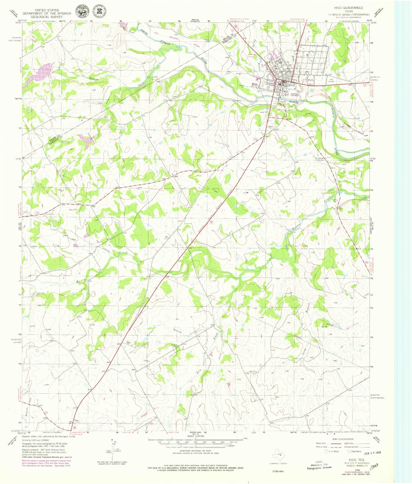 Classic USGS Hico Texas 7.5'x7.5' Topo Map – MyTopo Map Store