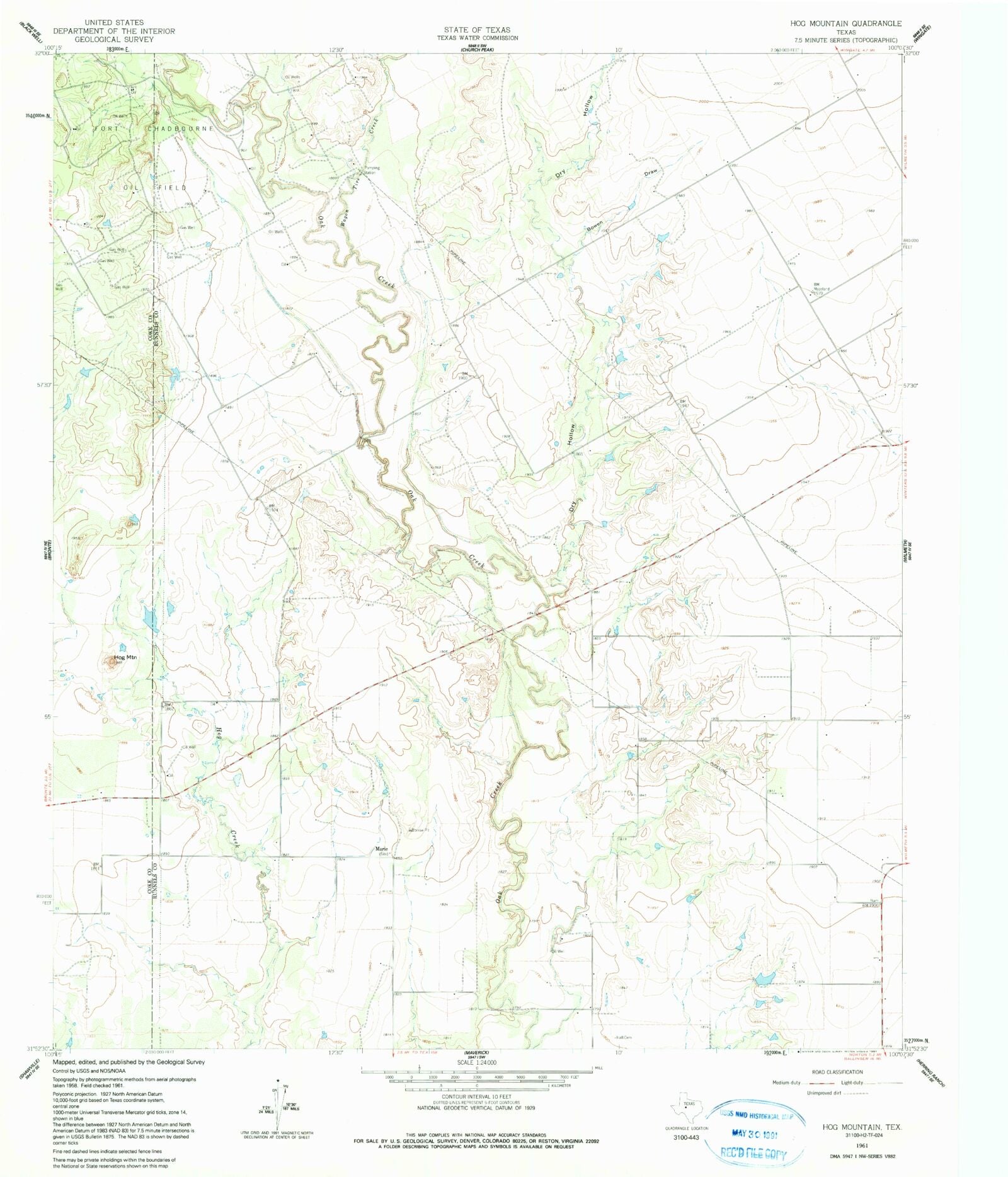 Classic USGS Hog Mountain Texas 7.5'x7.5' Topo Map – MyTopo Map Store