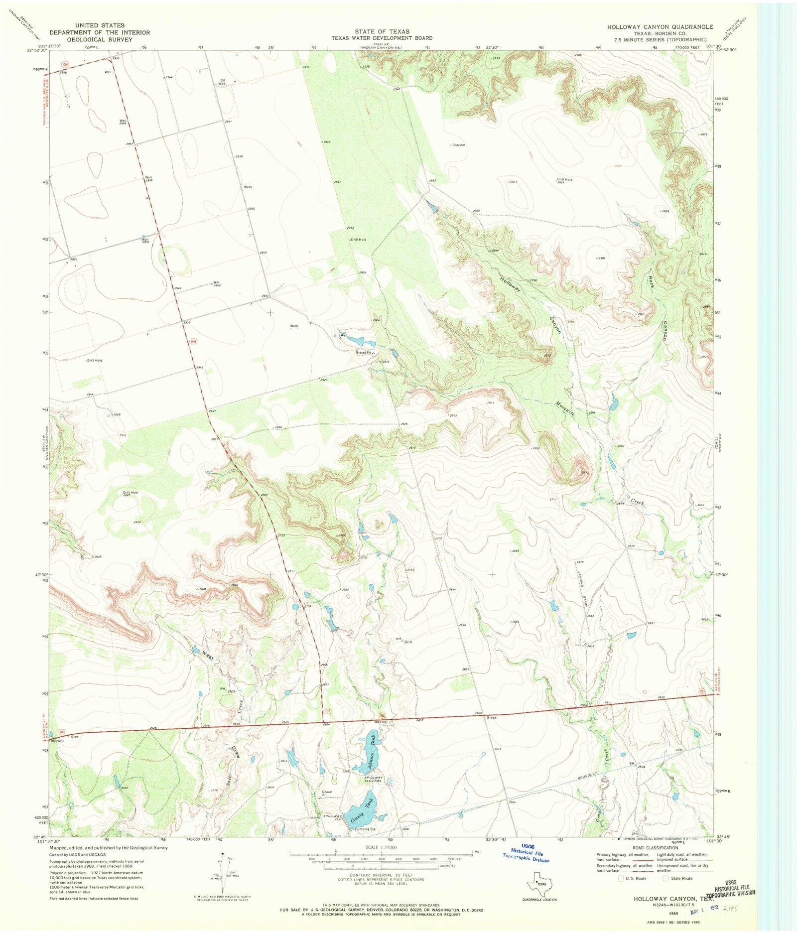 Classic USGS Holloway Canyon Texas 7.5'x7.5' Topo Map – MyTopo Map Store