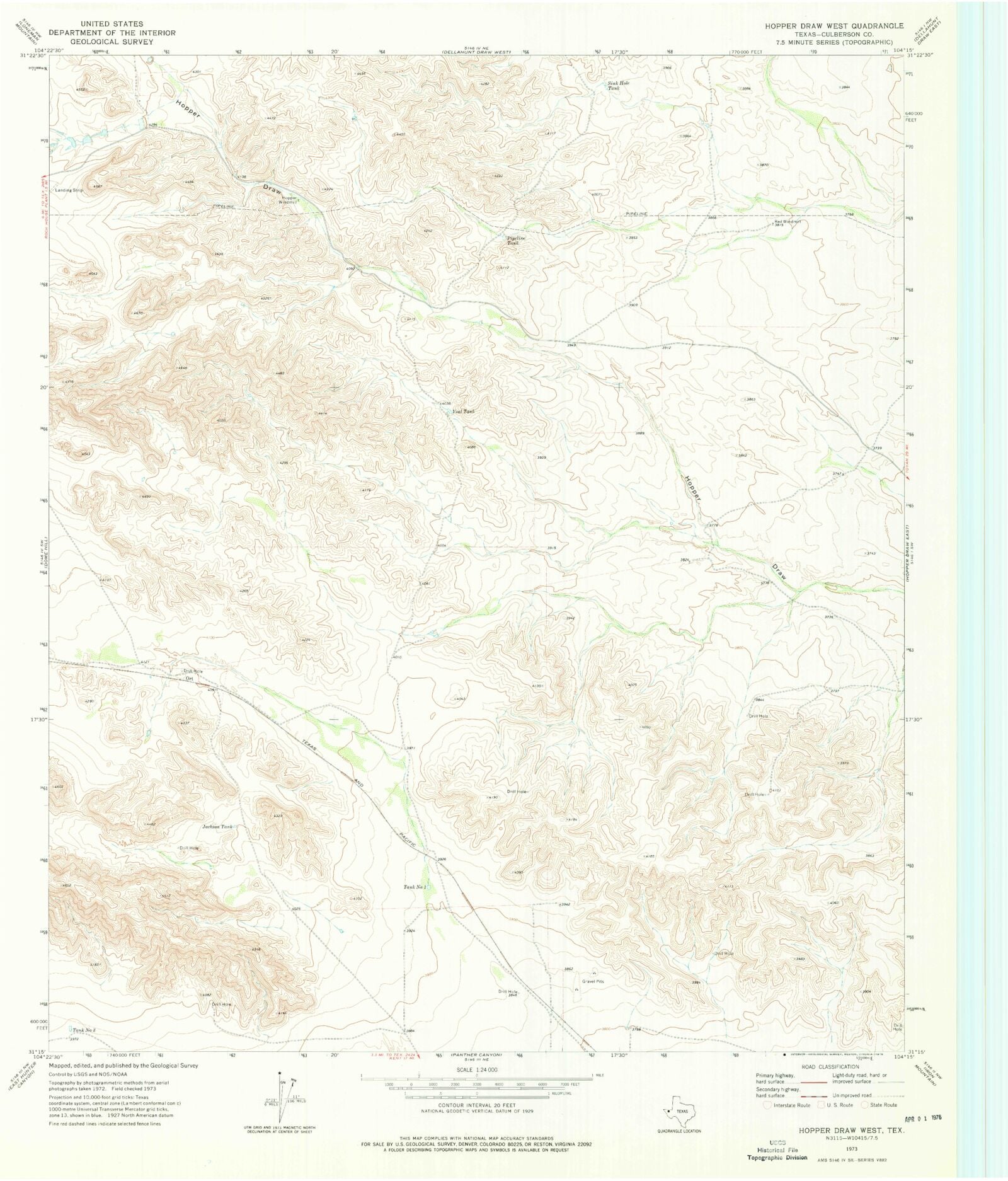 Classic USGS Hopper Draw West Texas 7.5'x7.5' Topo Map – MyTopo Map Store
