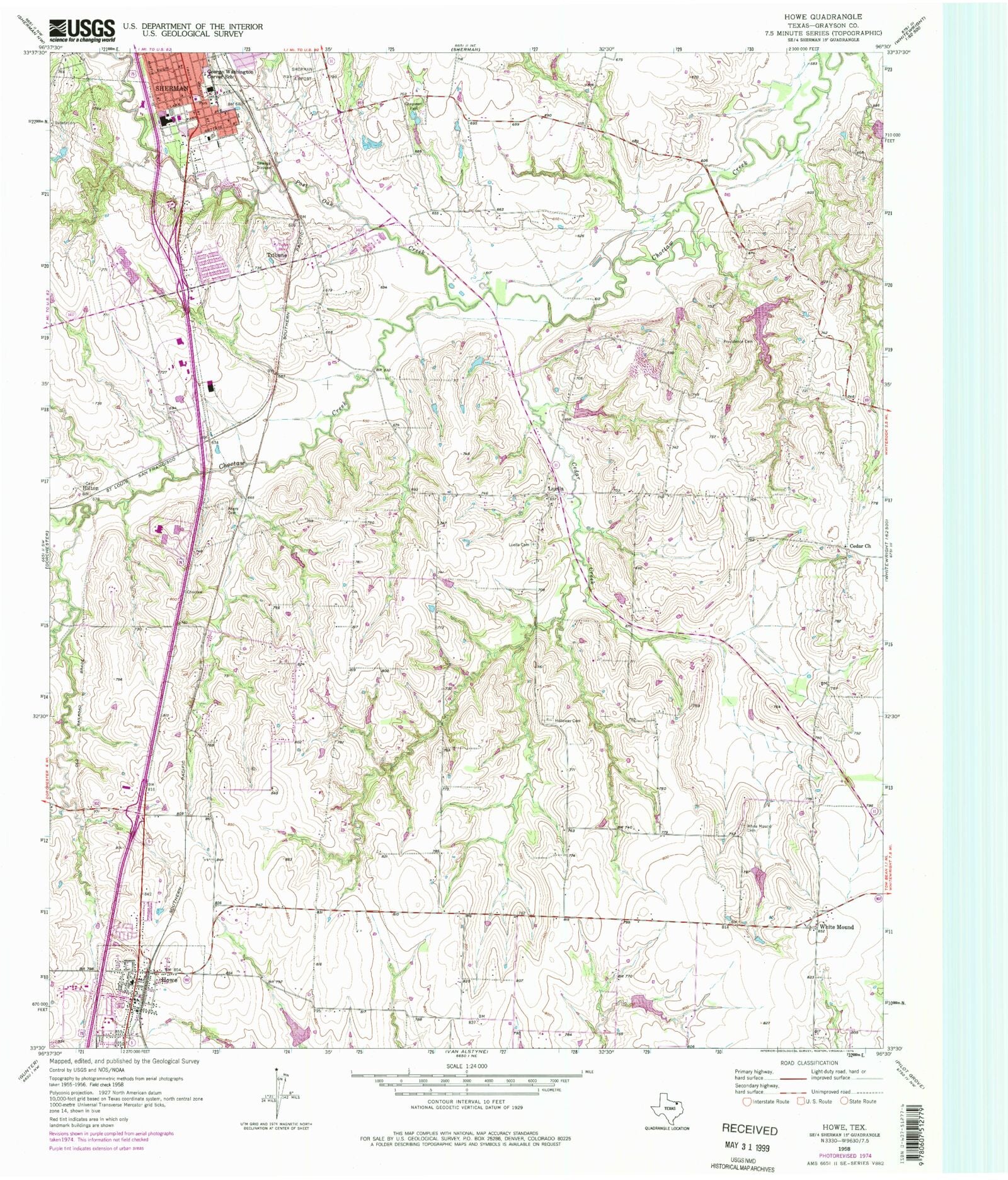 Classic USGS Howe Texas 7.5'x7.5' Topo Map – MyTopo Map Store