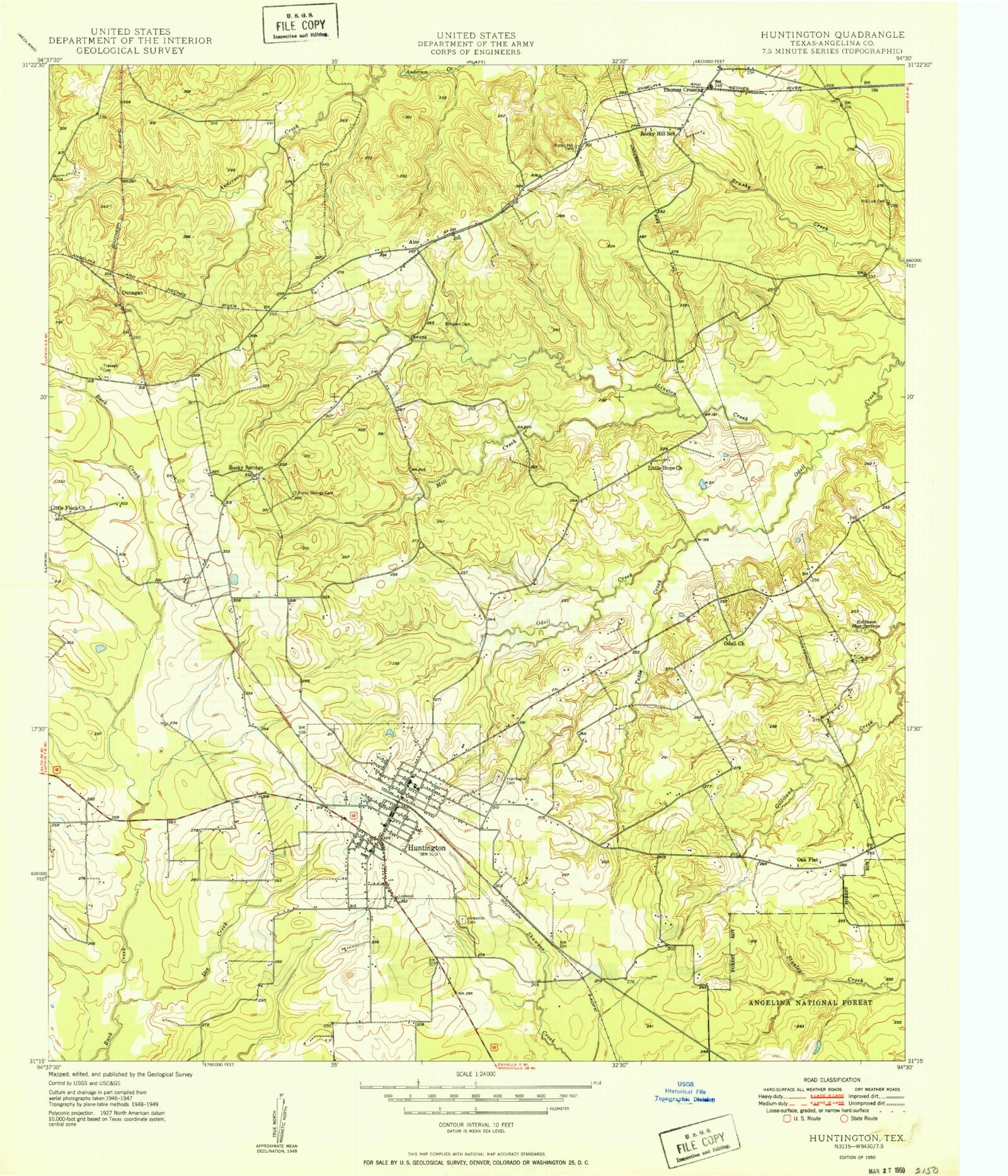 Classic USGS Huntington Texas 7.5'x7.5' Topo Map – MyTopo Map Store