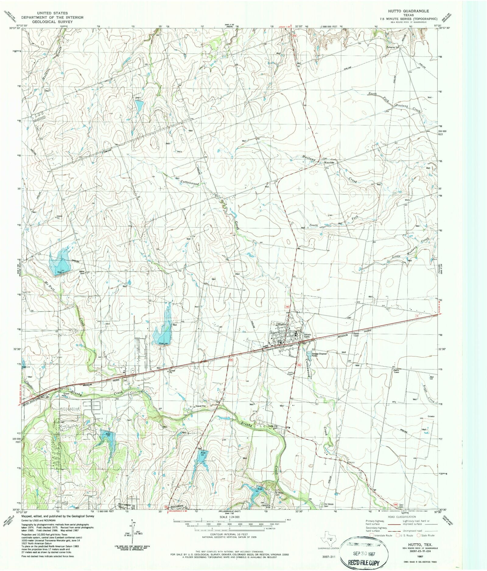 Classic USGS Hutto Texas 7.5'x7.5' Topo Map – MyTopo Map Store