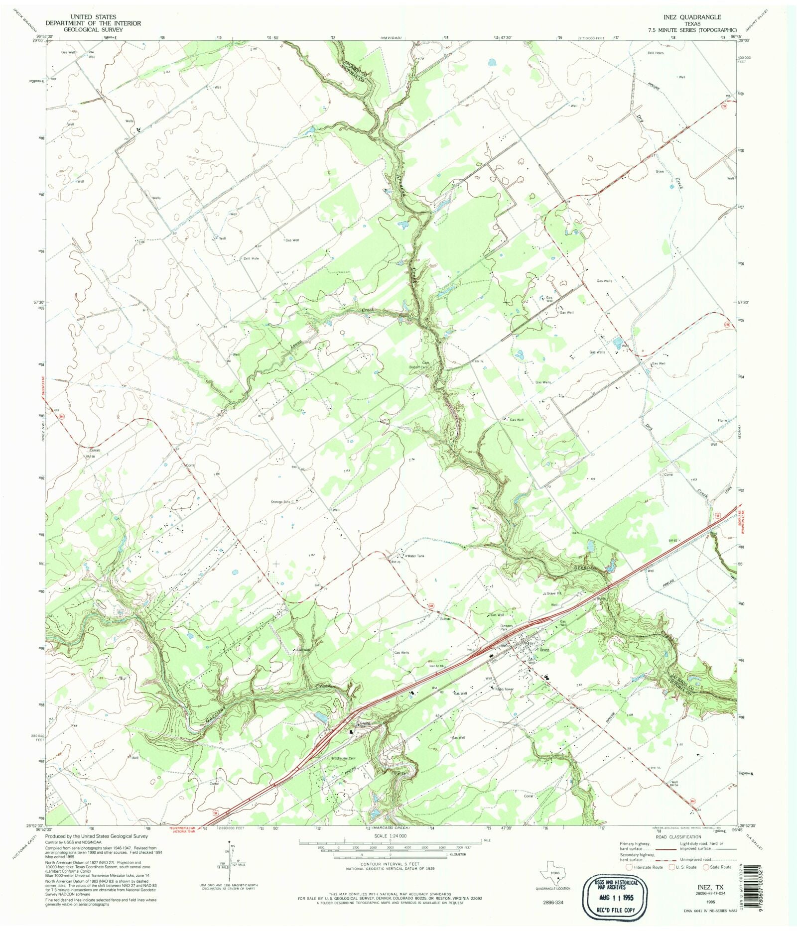 Classic USGS Inez Texas 7.5'x7.5' Topo Map – MyTopo Map Store
