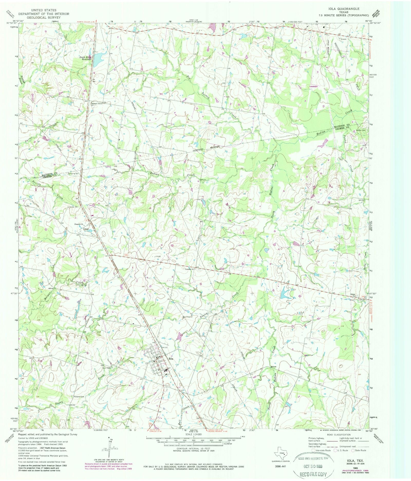 Classic USGS Iola Texas 7.5'x7.5' Topo Map – MyTopo Map Store