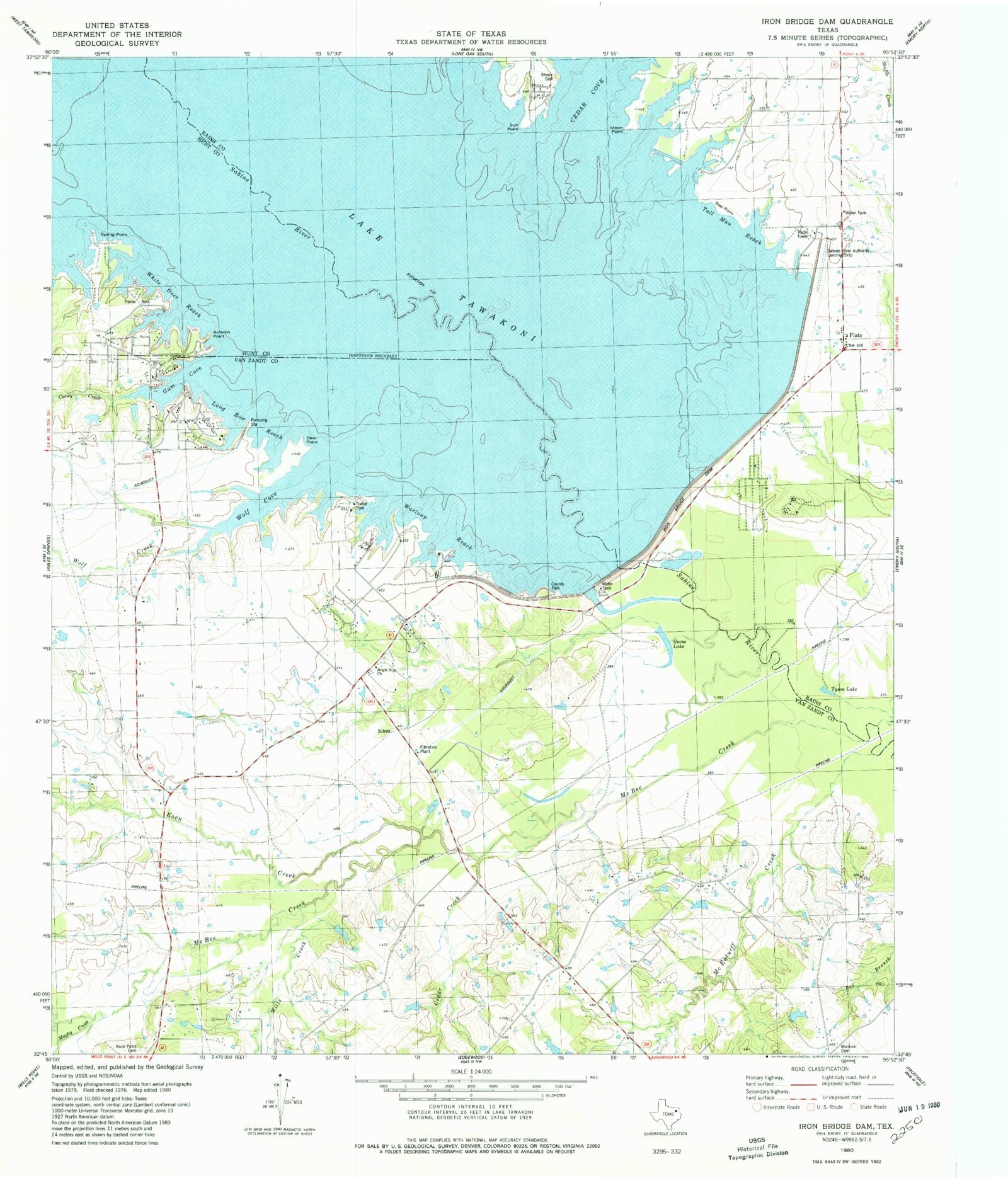 Classic USGS Iron Bridge Dam Texas 7.5'x7.5' Topo Map – MyTopo Map Store