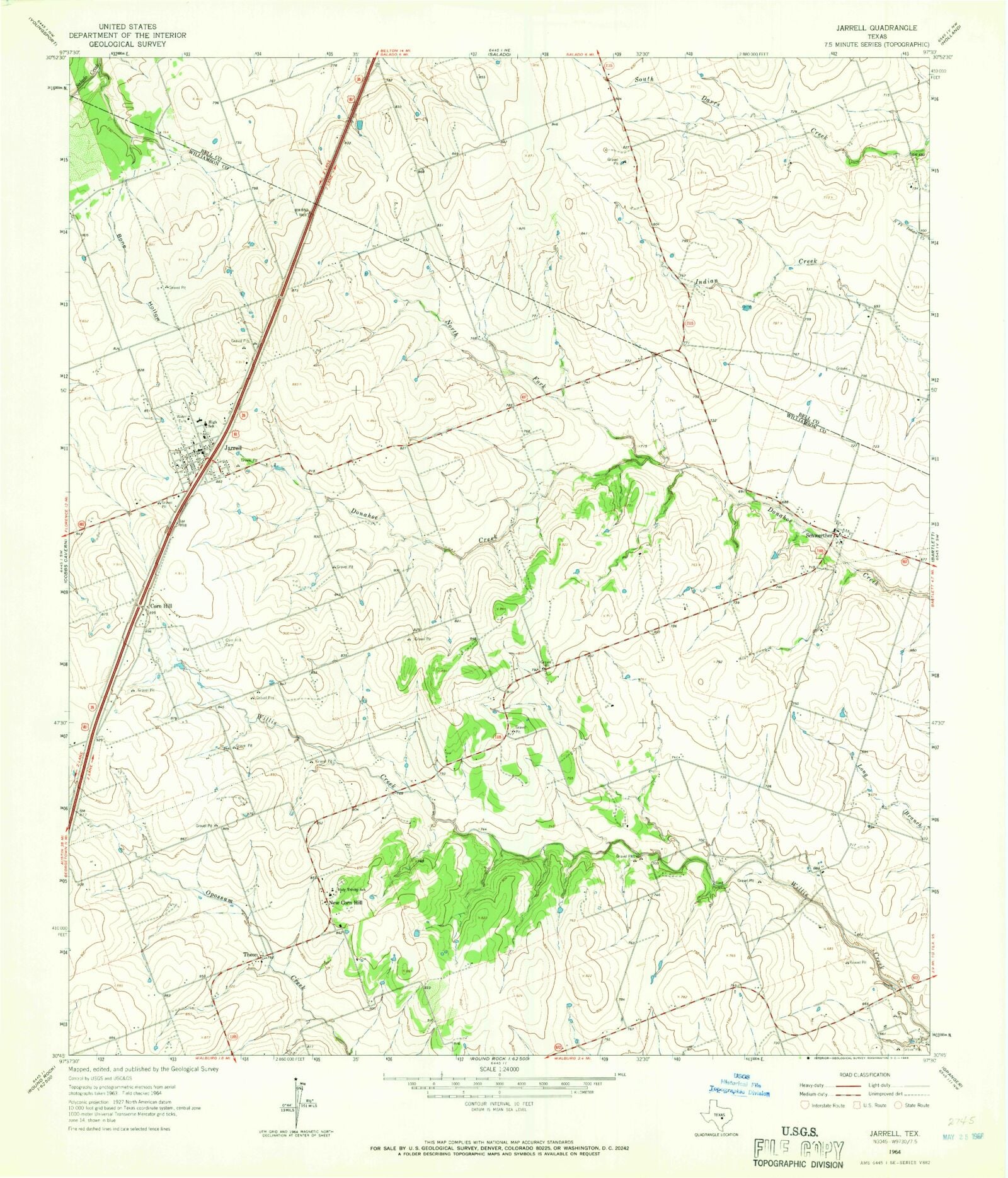 Classic USGS Jarrell Texas 7.5'x7.5' Topo Map – MyTopo Map Store