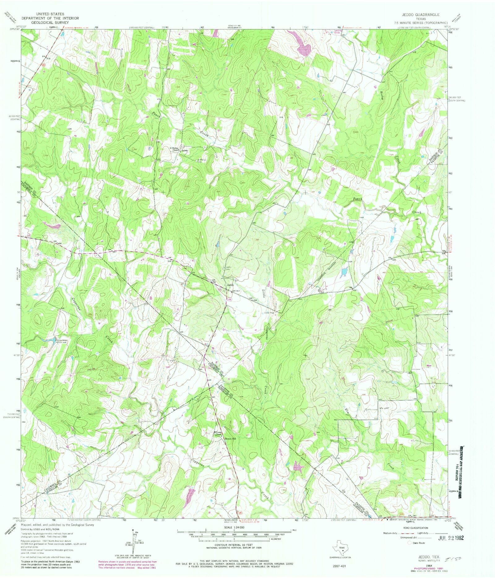 Classic USGS Jeddo Texas 7.5'x7.5' Topo Map – MyTopo Map Store