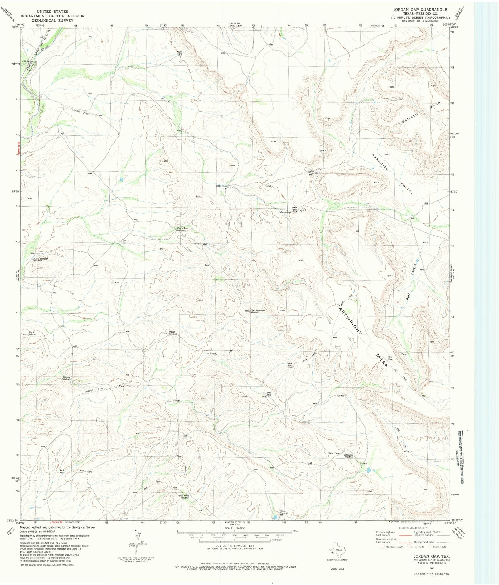 Classic USGS Jordan Gap Texas 7.5'x7.5' Topo Map – MyTopo Map Store