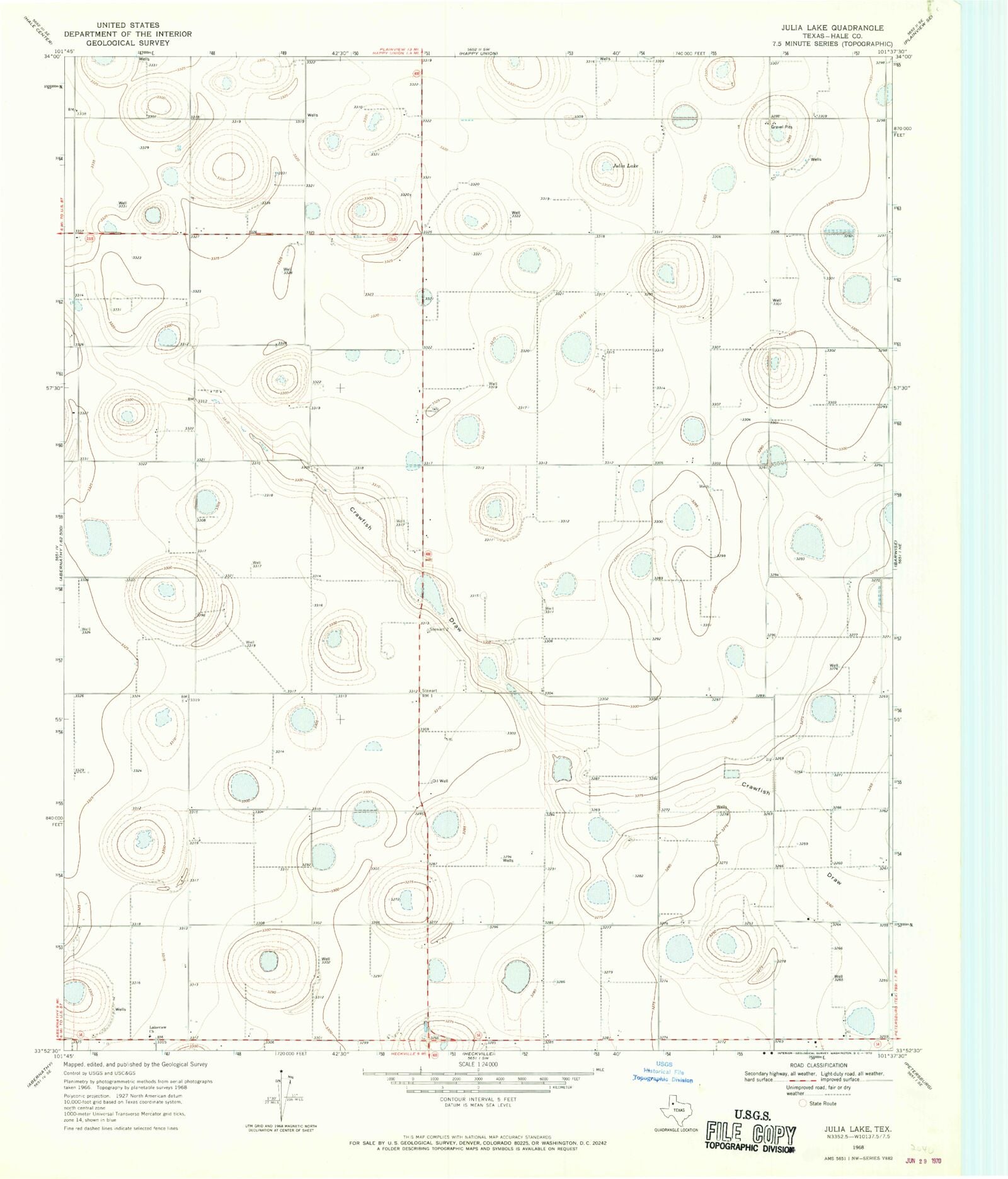 Classic USGS Julia Lake Texas 7.5'x7.5' Topo Map – MyTopo Map Store