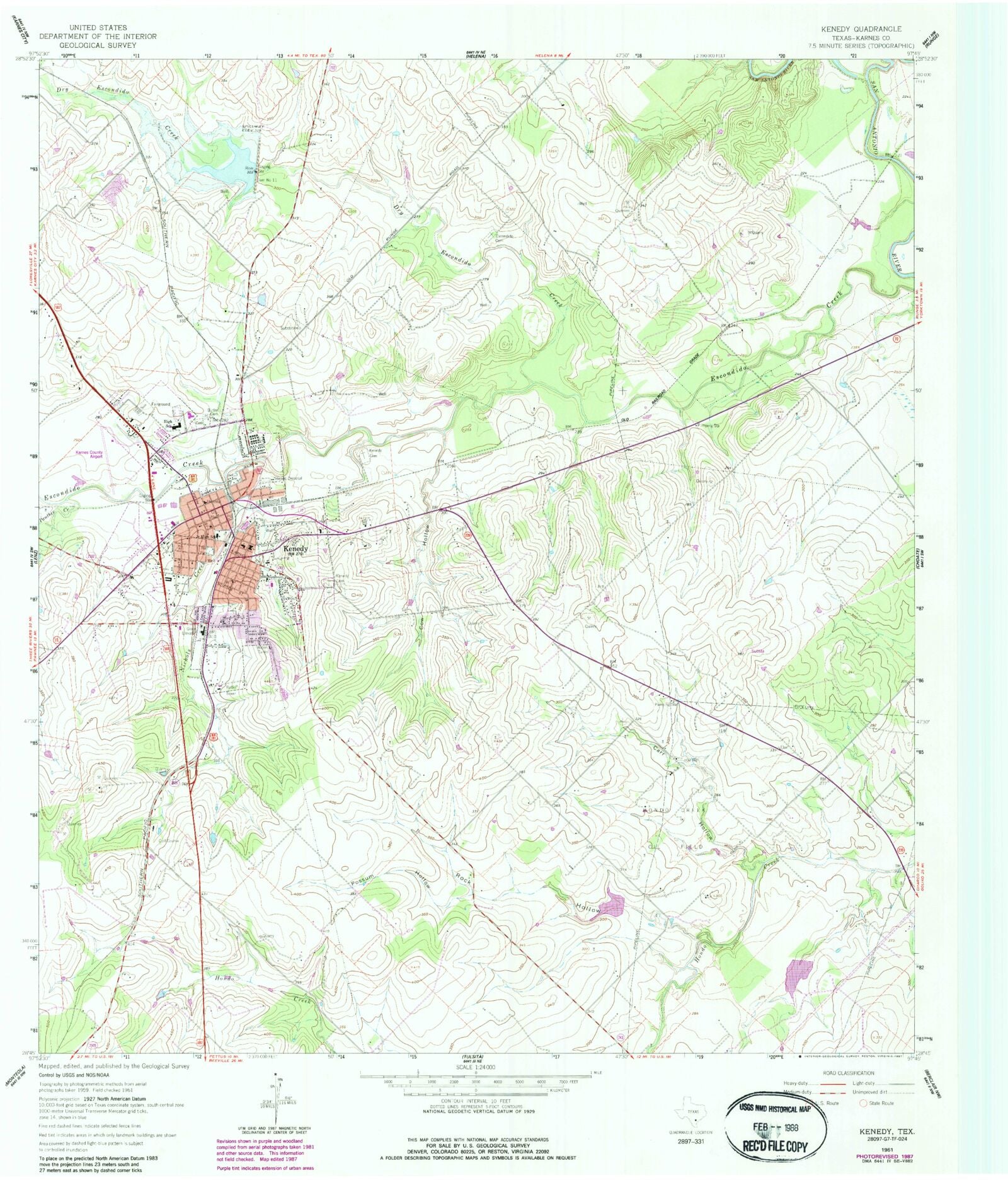 Classic USGS Kenedy Texas 7.5'x7.5' Topo Map – MyTopo Map Store