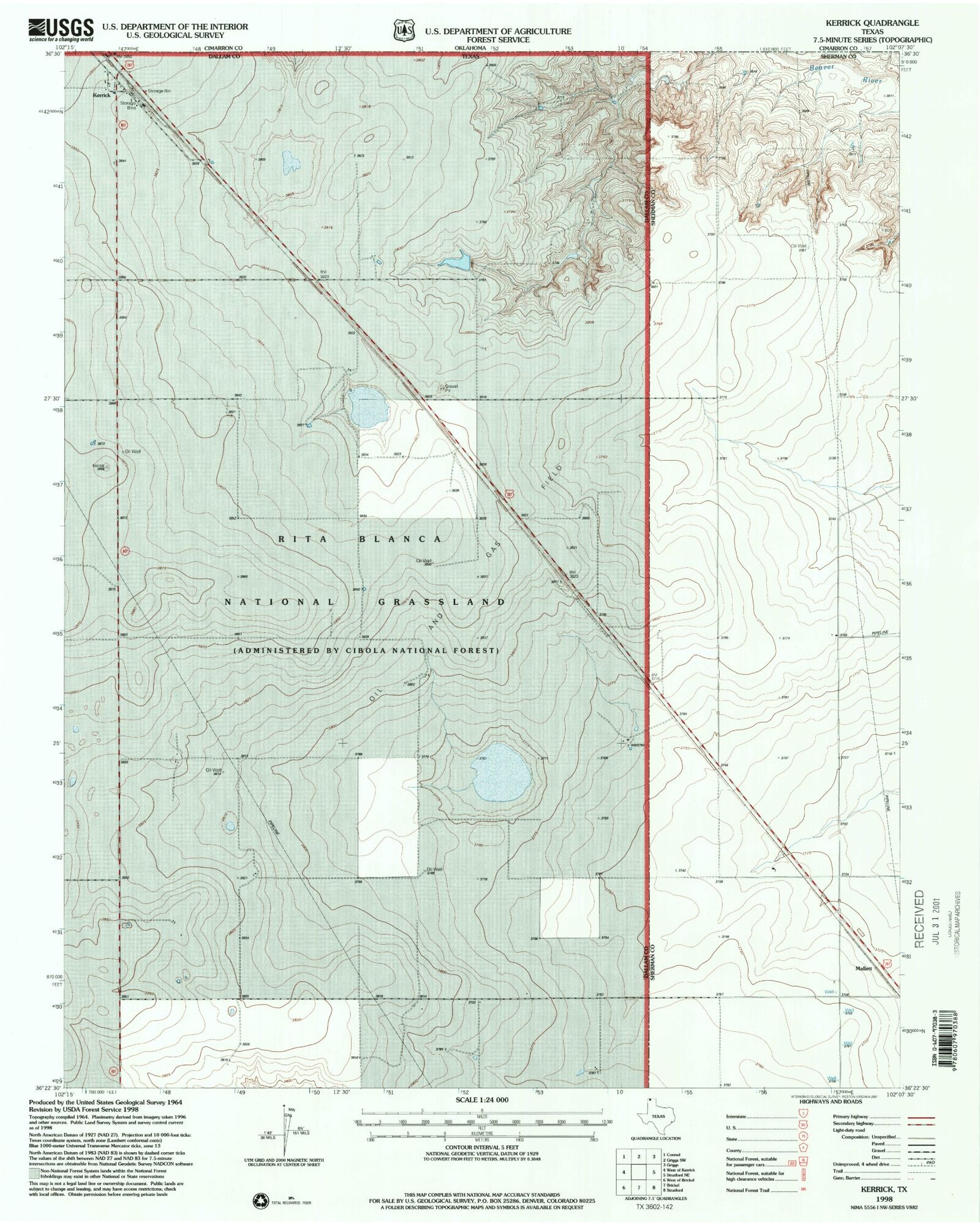 Classic USGS Kerrick Texas 7.5'x7.5' Topo Map – MyTopo Map Store