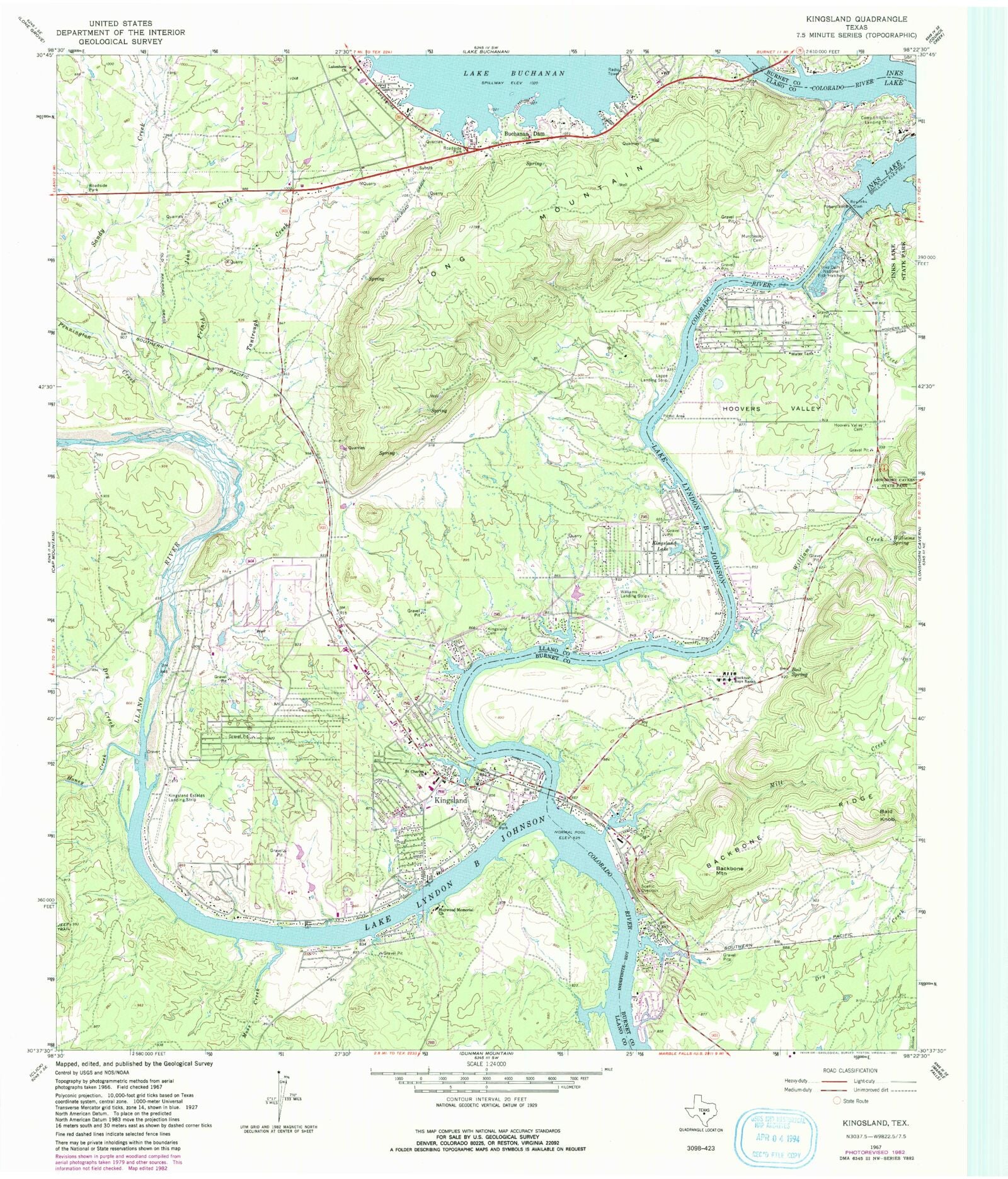 Classic USGS Kingsland Texas 7.5'x7.5' Topo Map – MyTopo Map Store
