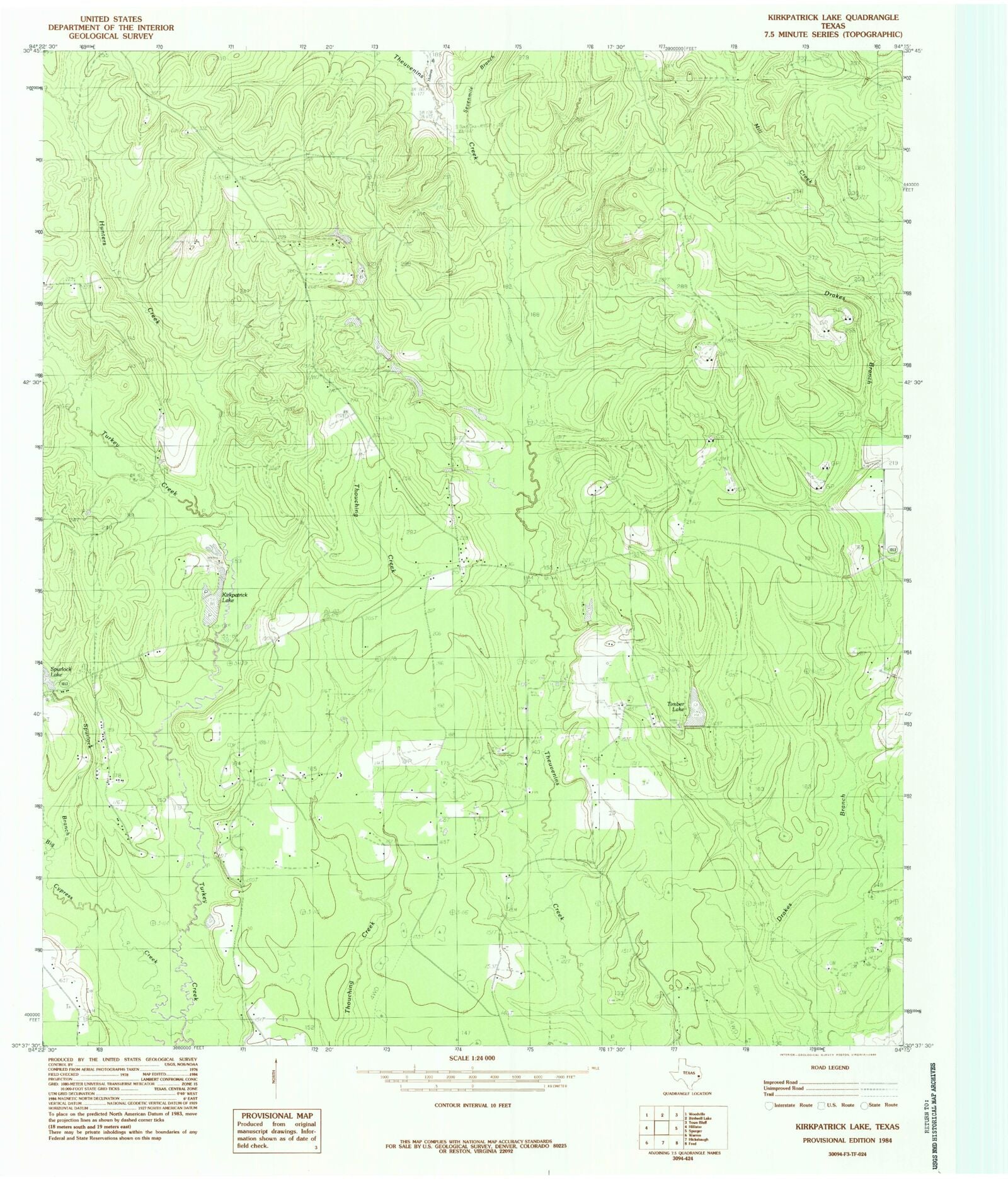 Classic USGS Kirkpatrick Lake Texas 7.5'x7.5' Topo Map – MyTopo Map Store
