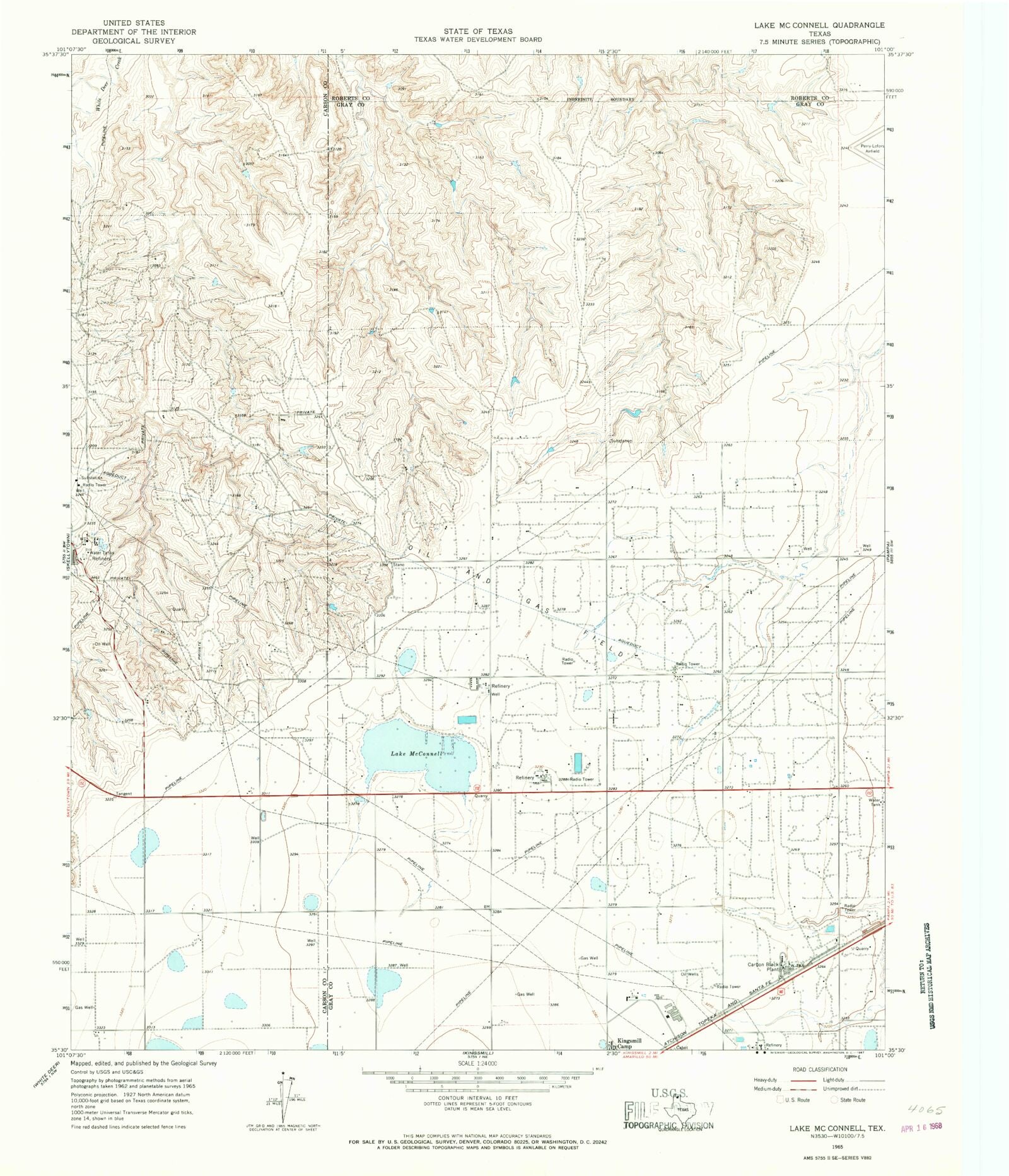 Classic USGS Lake McConnell Texas 7.5'x7.5' Topo Map – MyTopo Map Store