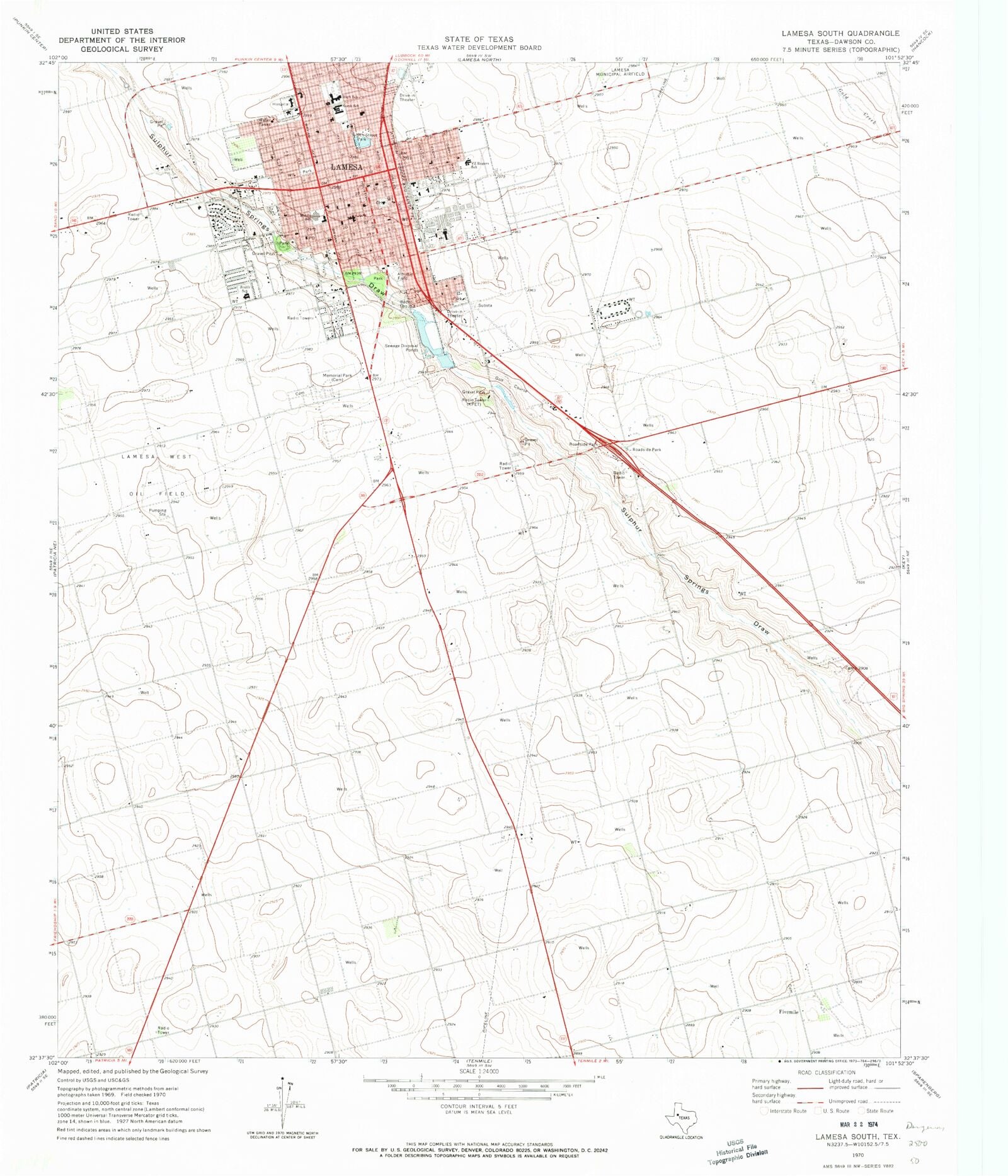 Classic USGS Lamesa South Texas 7.5'x7.5' Topo Map – MyTopo Map Store