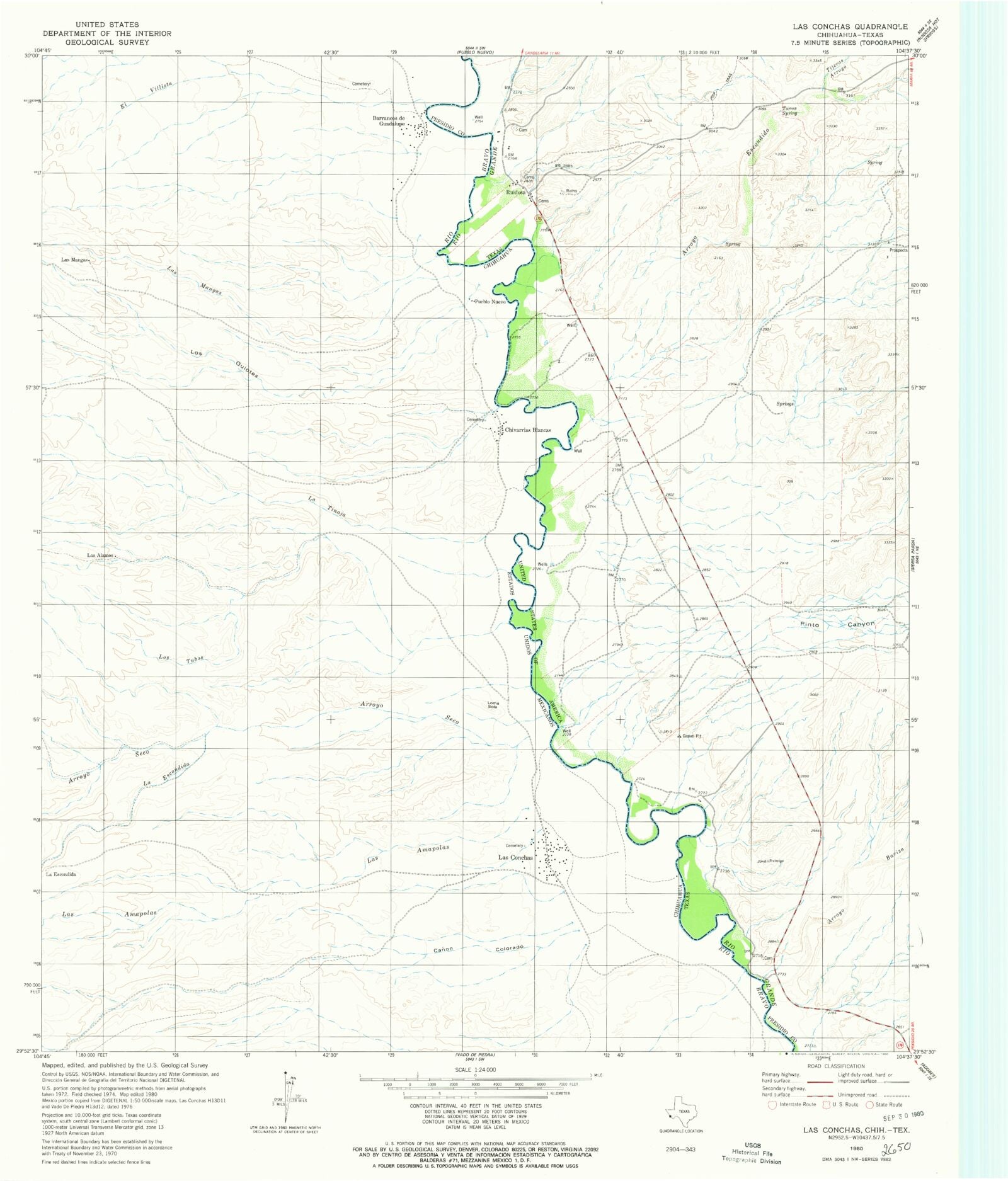 Classic USGS Las Conchas Texas 7.5'x7.5' Topo Map – MyTopo Map Store