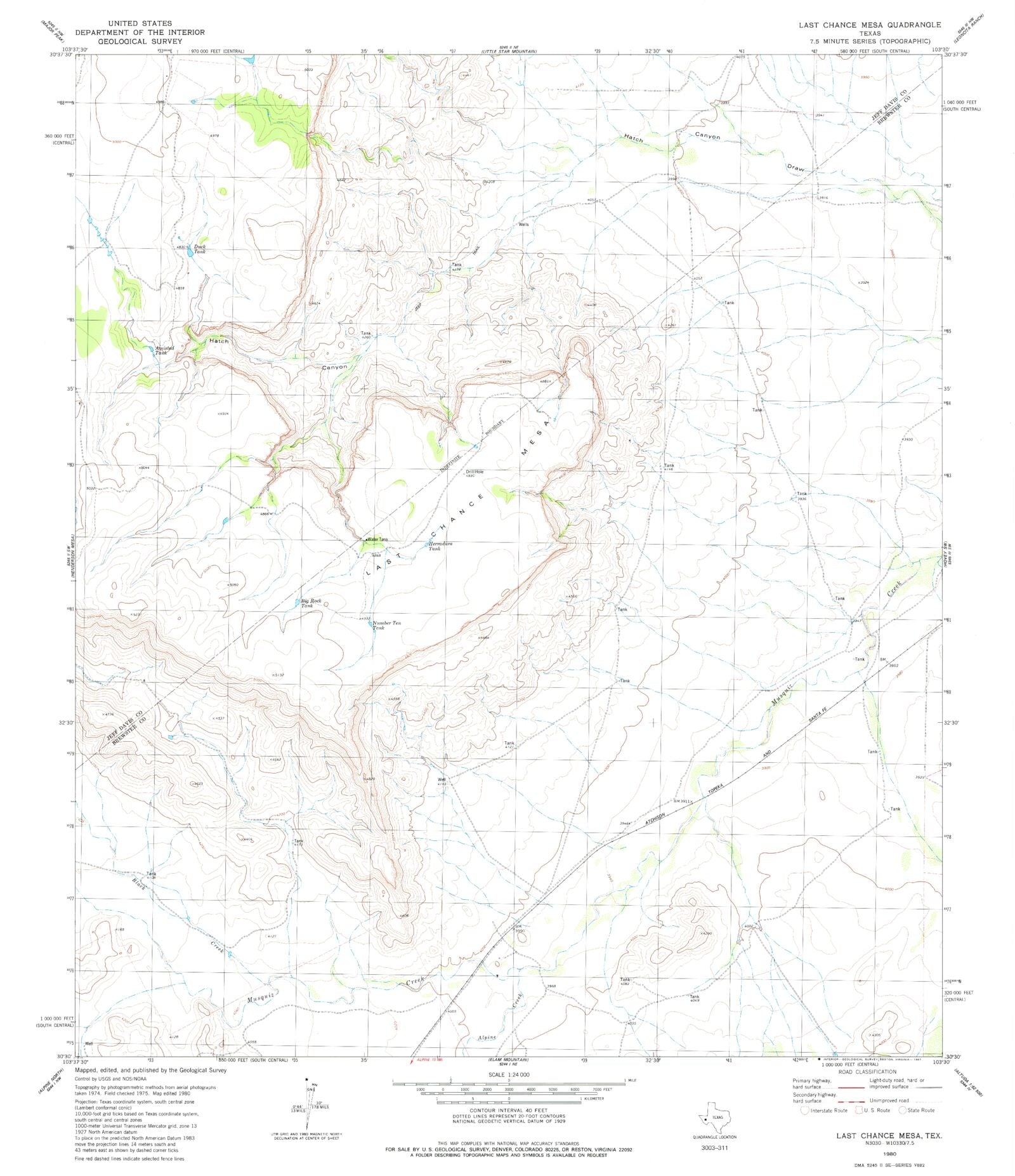 Classic USGS Last Chance Mesa Texas 7.5'x7.5' Topo Map – MyTopo Map Store