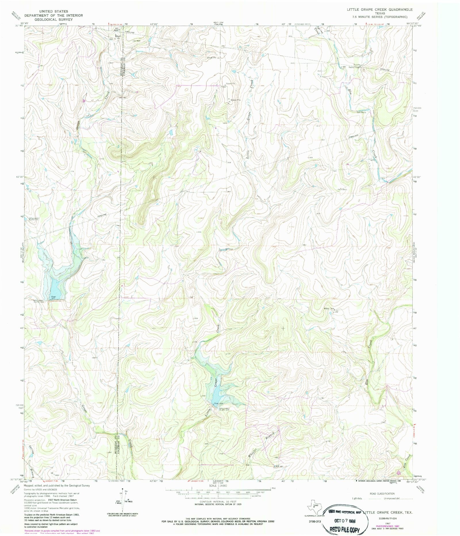 Classic USGS Little Grape Creek Texas 7.5'x7.5' Topo Map – MyTopo Map Store