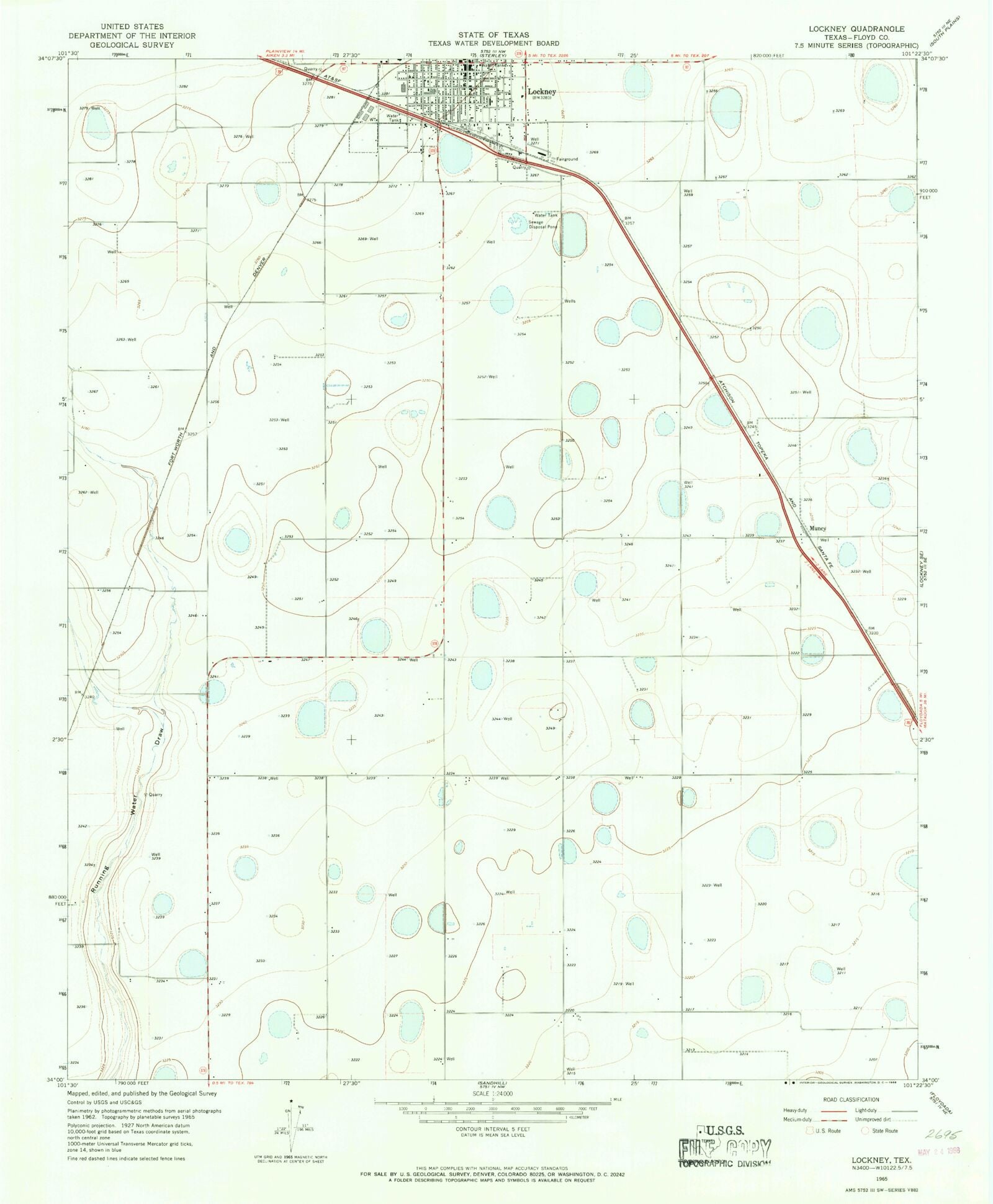 Classic USGS Lockney Texas 7.5'x7.5' Topo Map – MyTopo Map Store