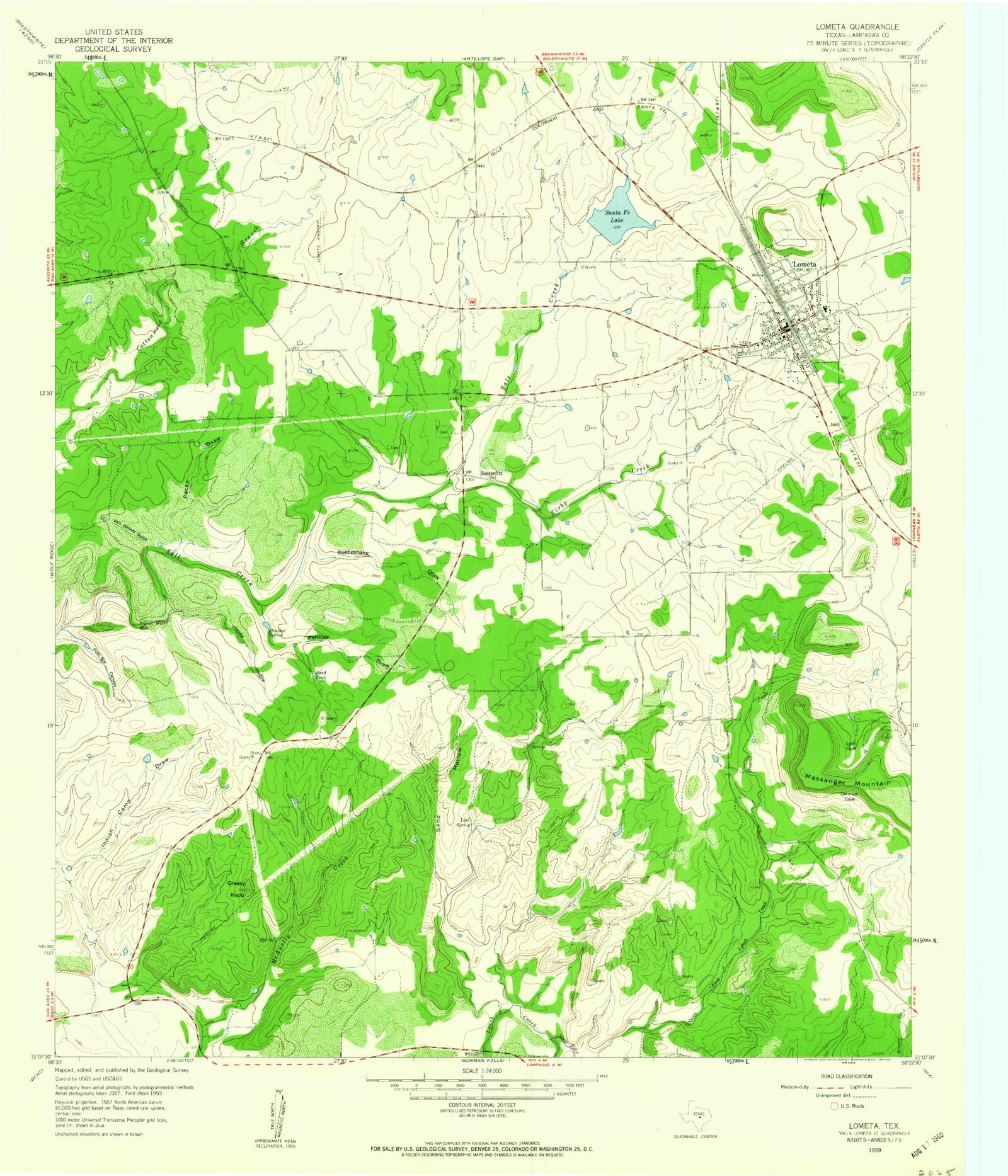 Classic USGS Lometa Texas 7.5'x7.5' Topo Map – MyTopo Map Store