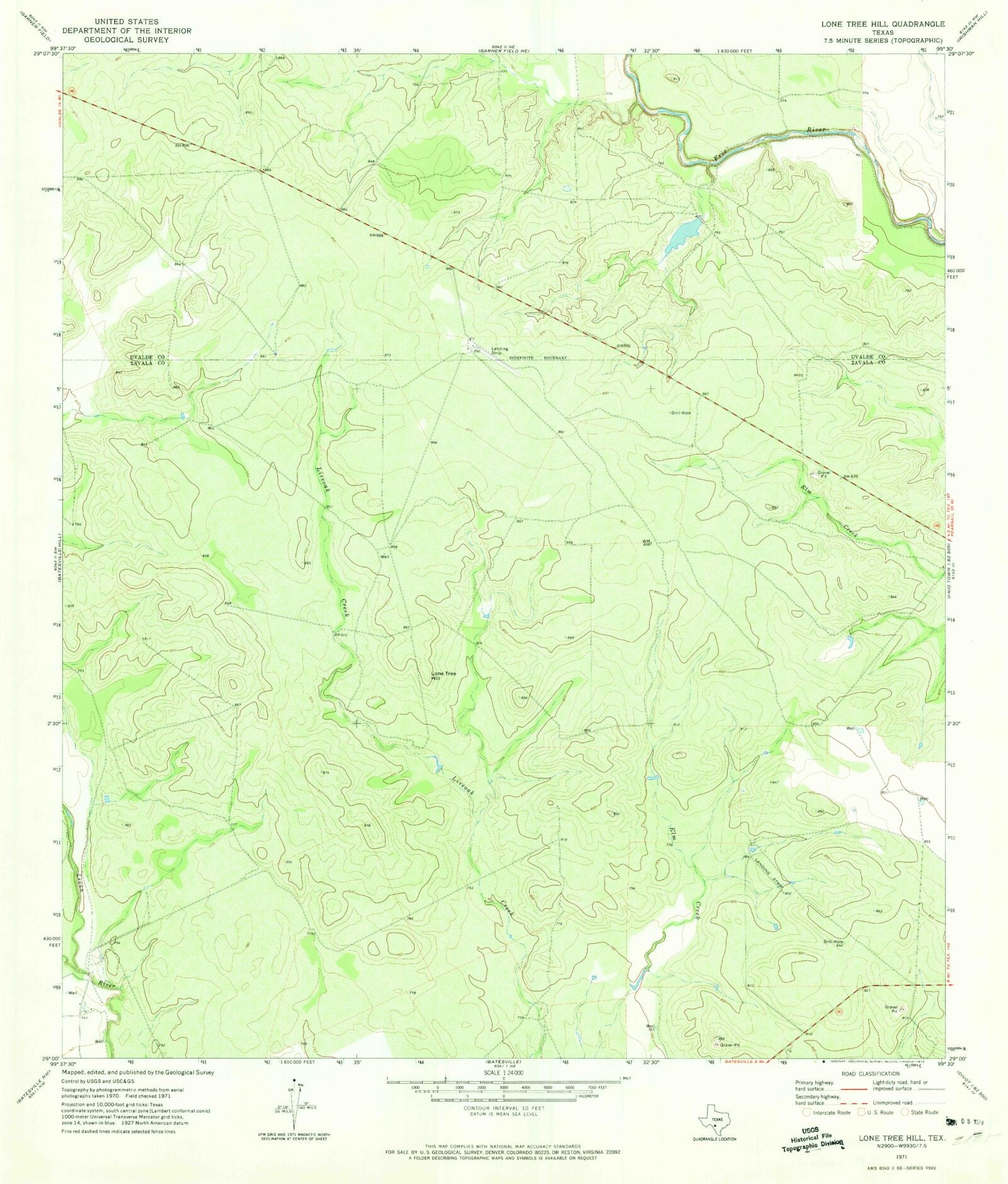 Classic USGS Lone Tree Hill Texas 7.5'x7.5' Topo Map – MyTopo Map Store