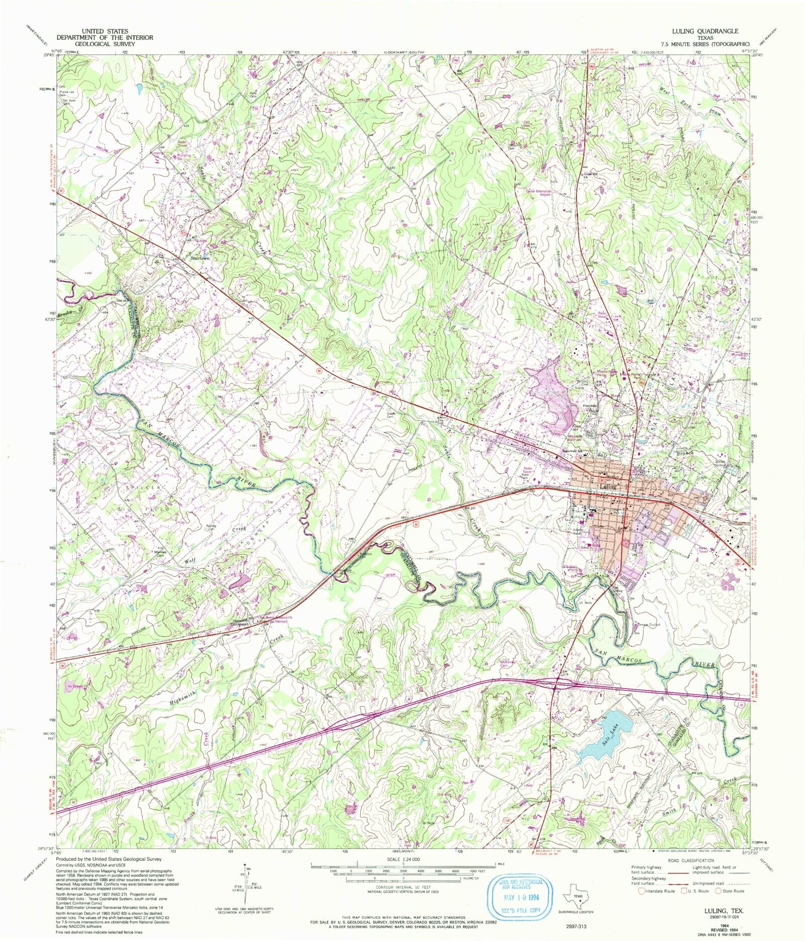Classic USGS Luling Texas 7.5'x7.5' Topo Map – MyTopo Map Store