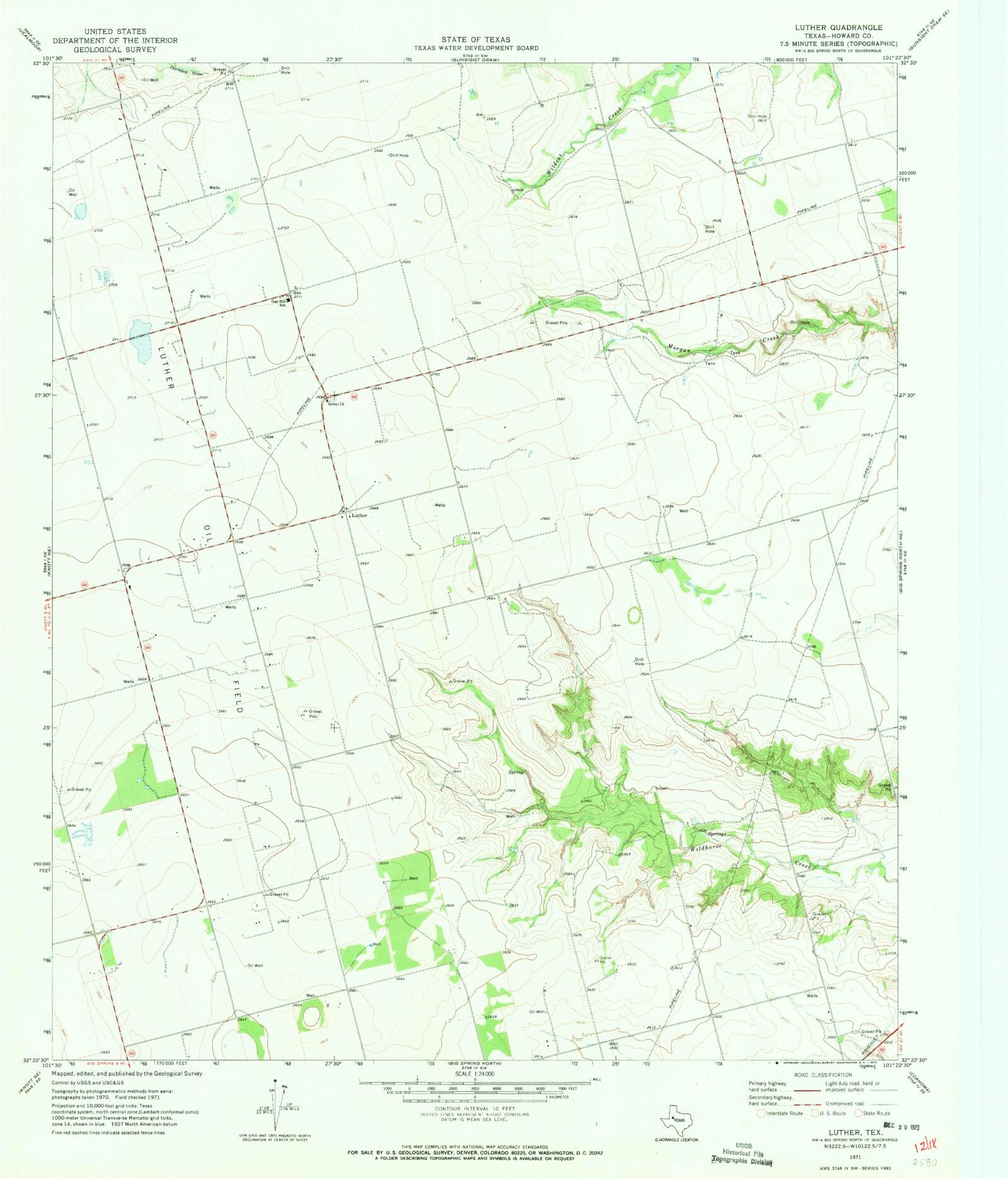 Classic USGS Luther Texas 7.5'x7.5' Topo Map – MyTopo Map Store