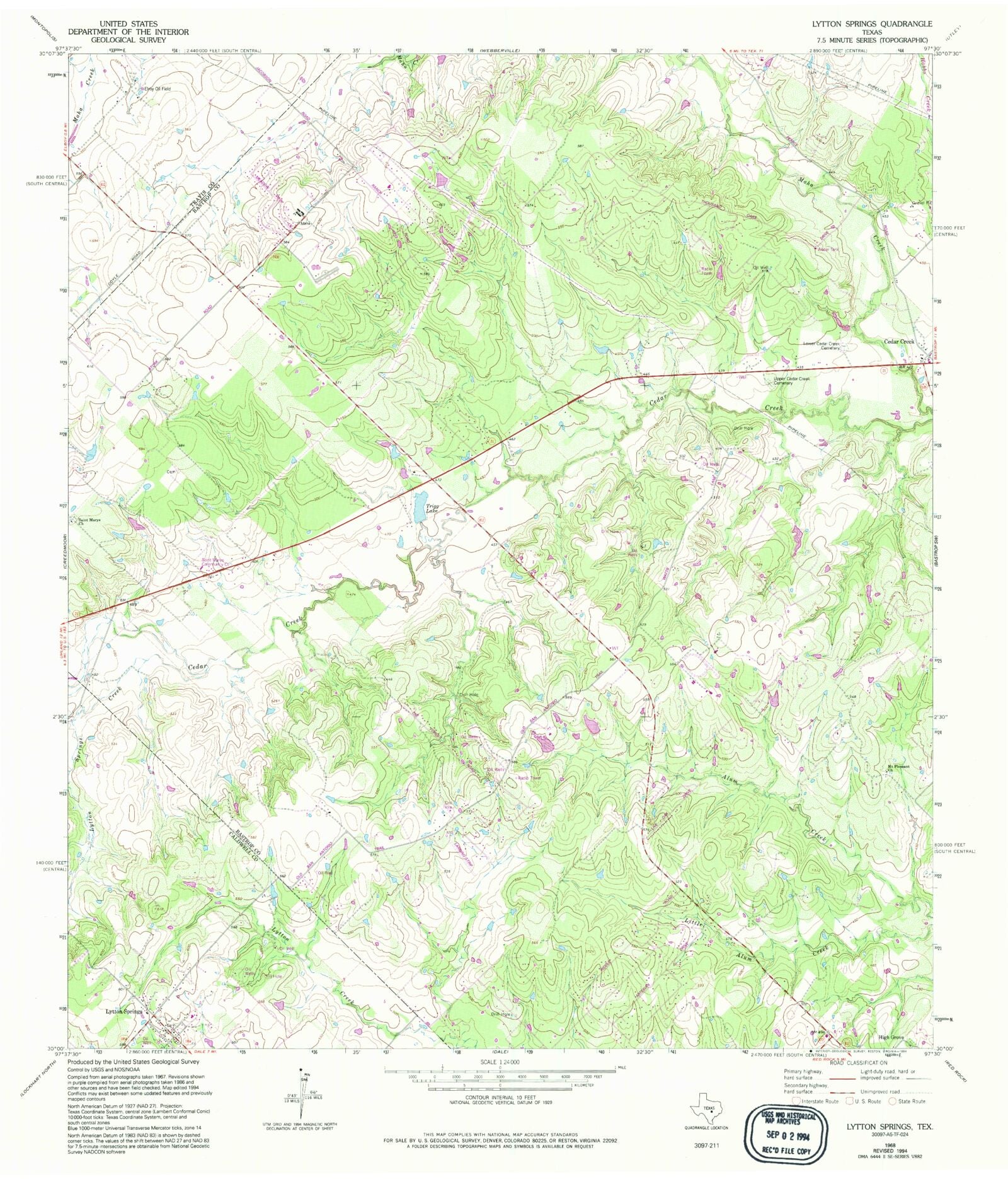 Classic USGS Lytton Springs Texas 7.5'x7.5' Topo Map – MyTopo Map Store