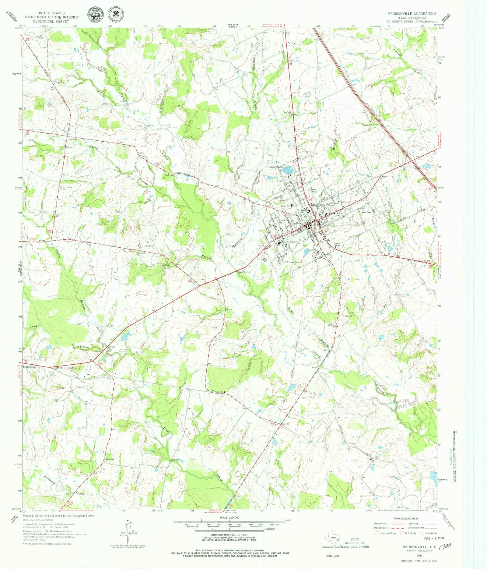 Classic USGS Madisonville Texas 7.5'x7.5' Topo Map – MyTopo Map Store