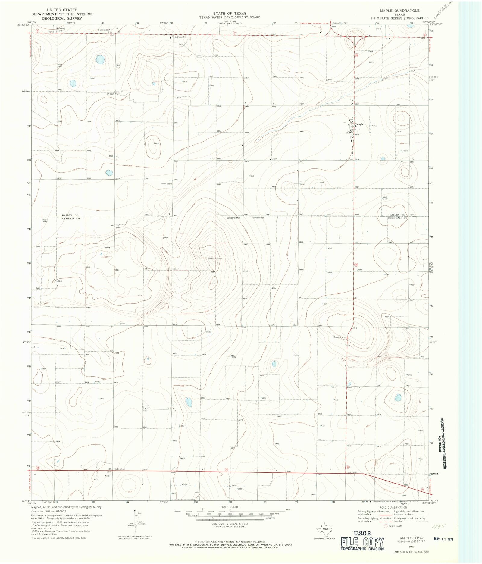 Classic USGS Maple Texas 7.5'x7.5' Topo Map – MyTopo Map Store