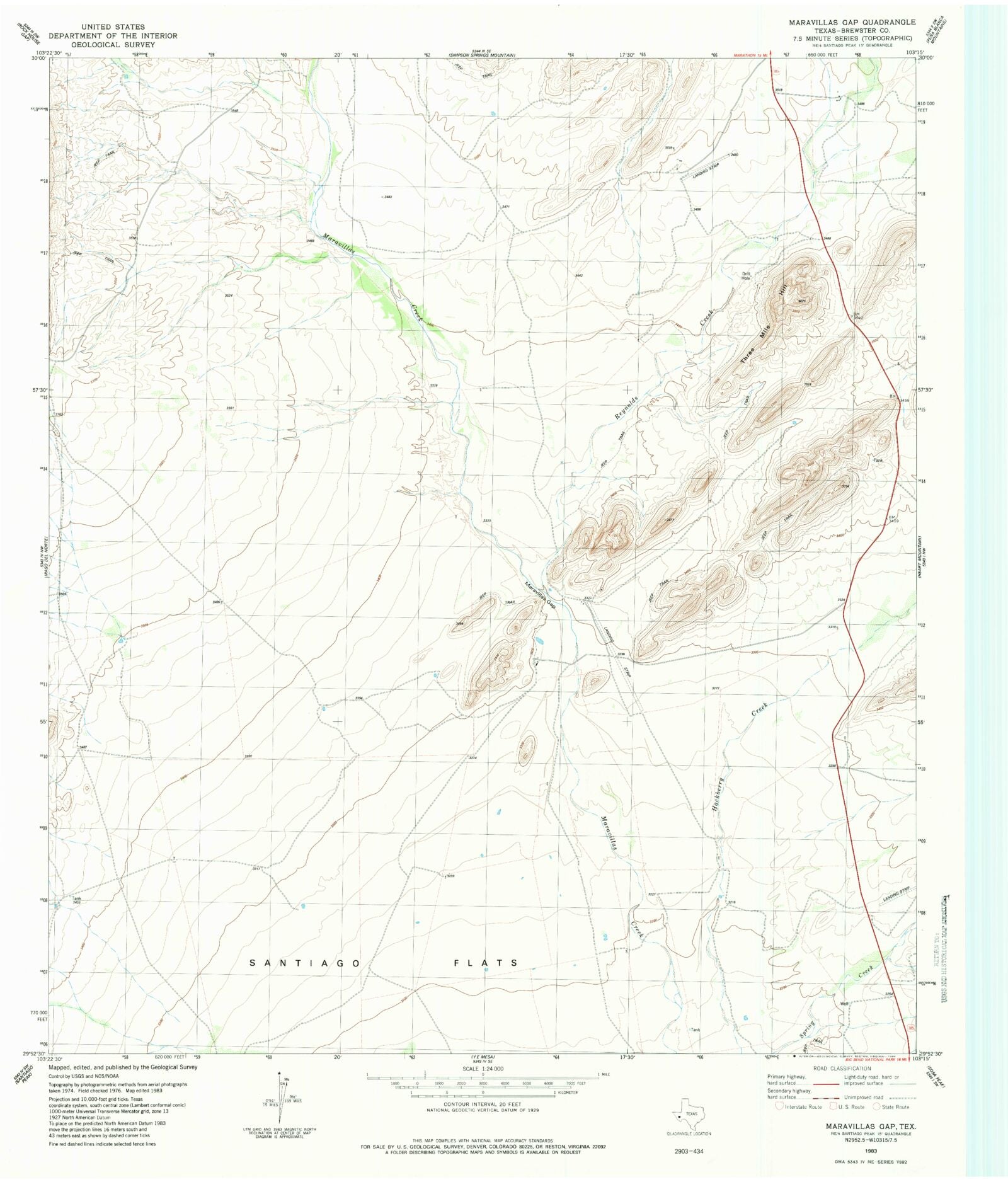 Classic USGS Maravillas Gap Texas 7.5'x7.5' Topo Map – MyTopo Map Store