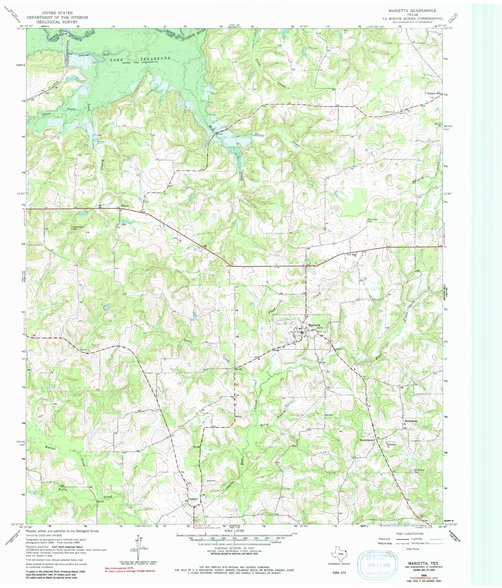 Classic USGS Marietta Texas 7.5'x7.5' Topo Map – MyTopo Map Store