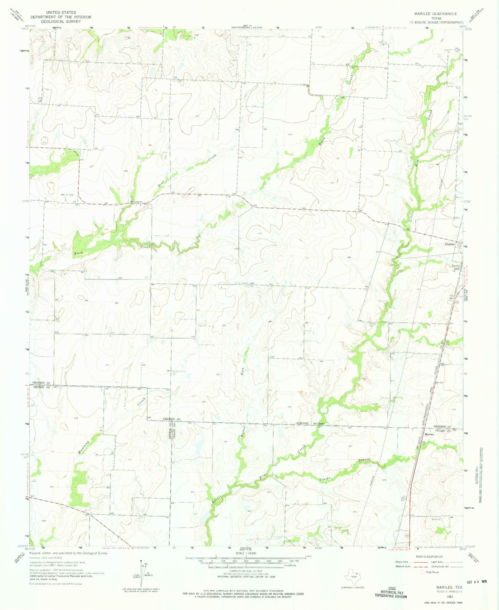 Classic USGS Marilee Texas 7.5'x7.5' Topo Map – MyTopo Map Store