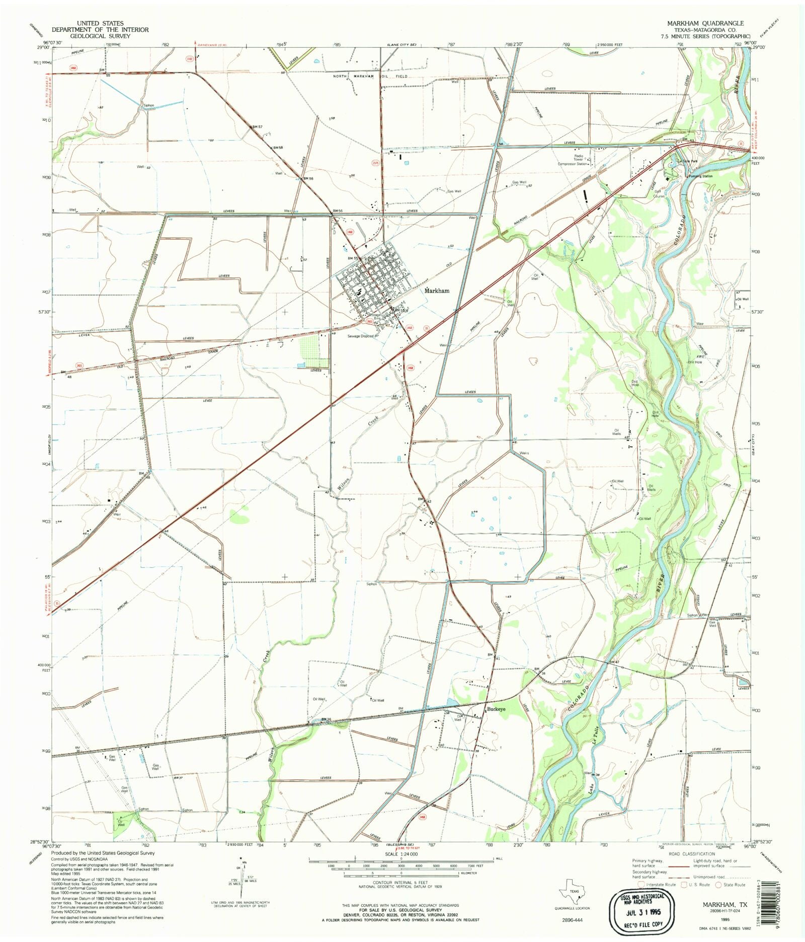Classic USGS Markham Texas 7.5'x7.5' Topo Map – MyTopo Map Store