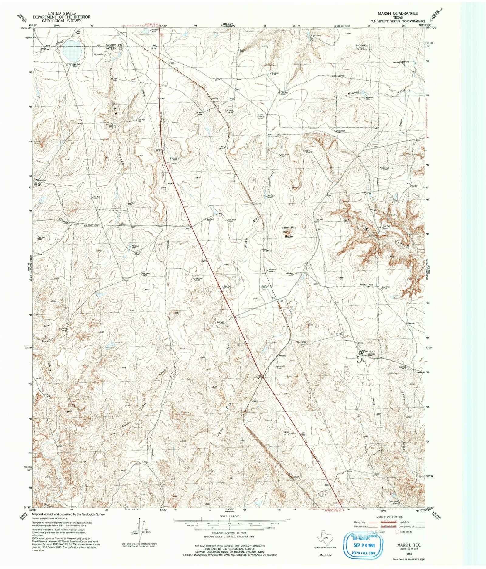 Classic USGS Marsh Texas 7.5'x7.5' Topo Map – MyTopo Map Store