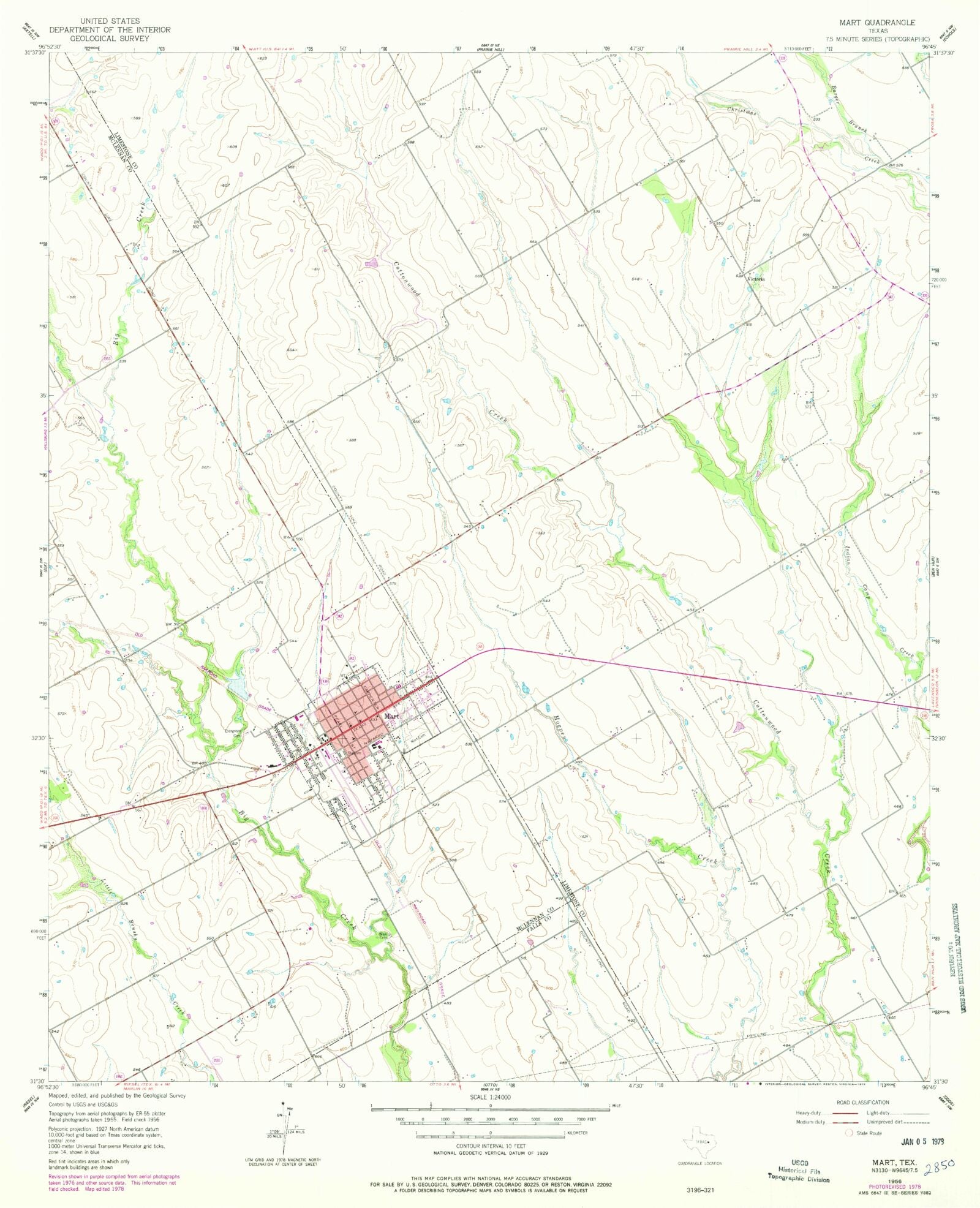 Classic USGS Mart Texas 7.5'x7.5' Topo Map – MyTopo Map Store