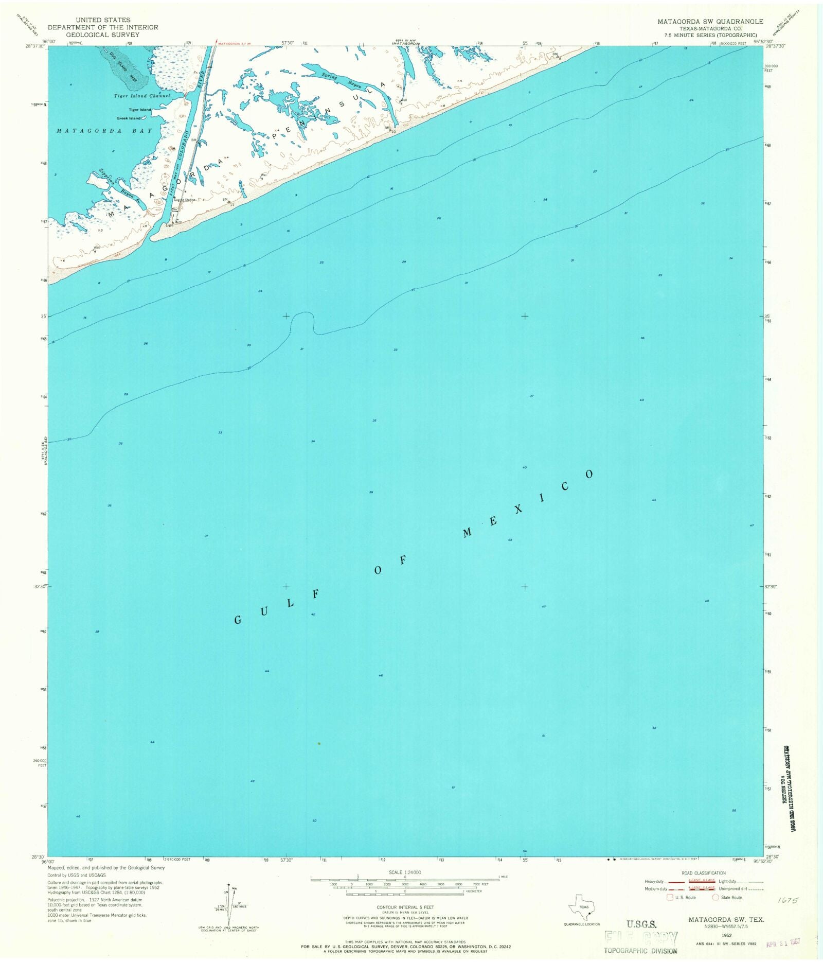 Classic USGS Matagorda SW Texas 7.5'x7.5' Topo Map – MyTopo Map Store