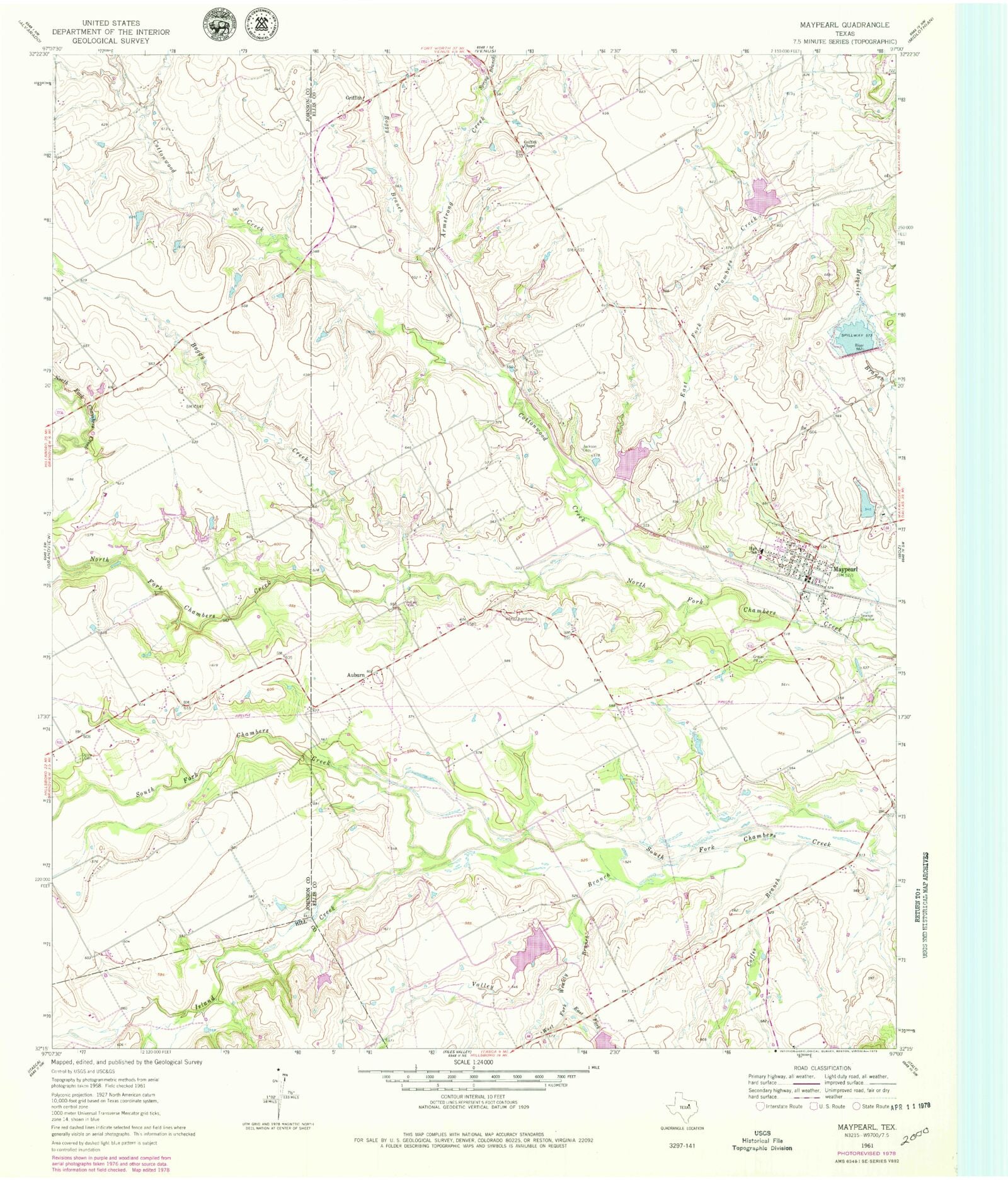Classic USGS Maypearl Texas 7.5'x7.5' Topo Map – MyTopo Map Store