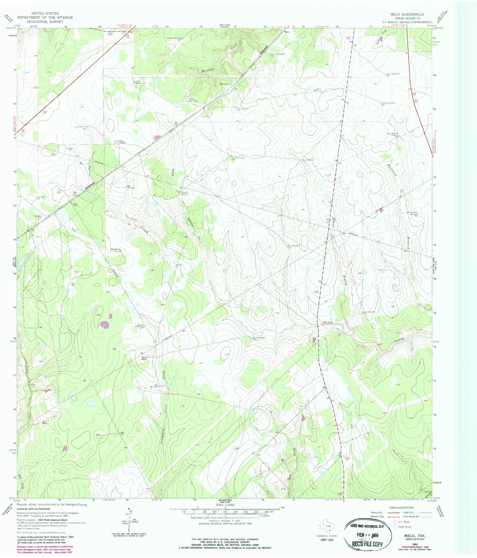 Classic USGS Melo Texas 7.5'x7.5' Topo Map – MyTopo Map Store