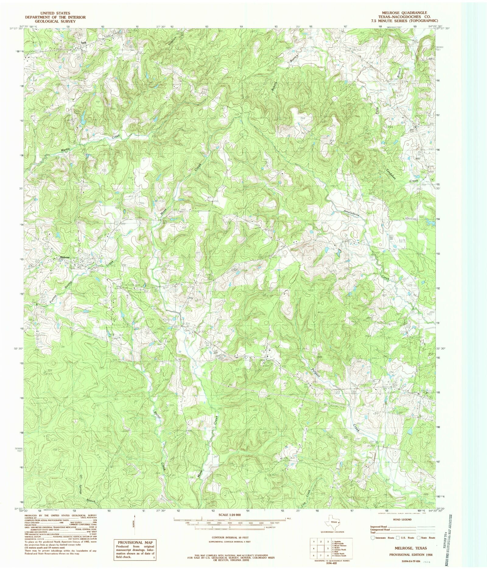 Classic USGS Melrose Texas 7.5'x7.5' Topo Map – MyTopo Map Store