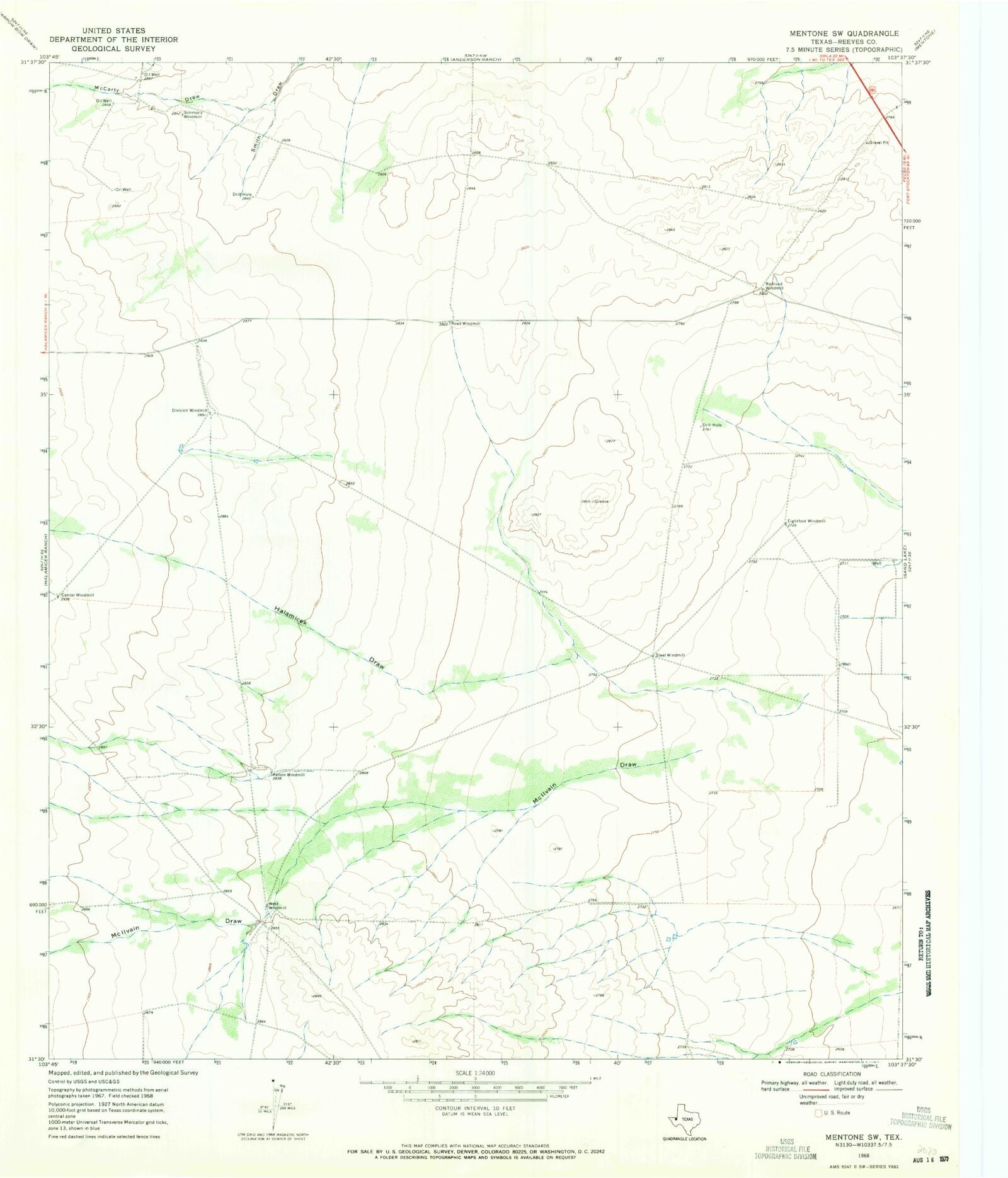 Classic USGS Mentone SW Texas 7.5'x7.5' Topo Map – MyTopo Map Store