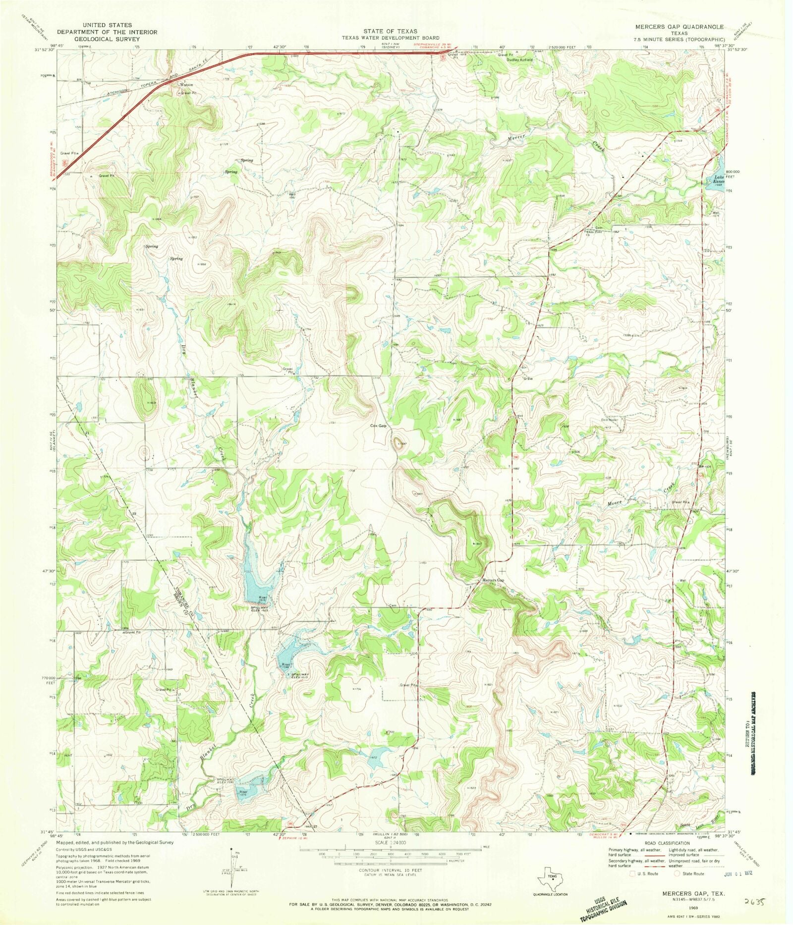 Classic USGS Mercers Gap Texas 7.5'x7.5' Topo Map – MyTopo Map Store