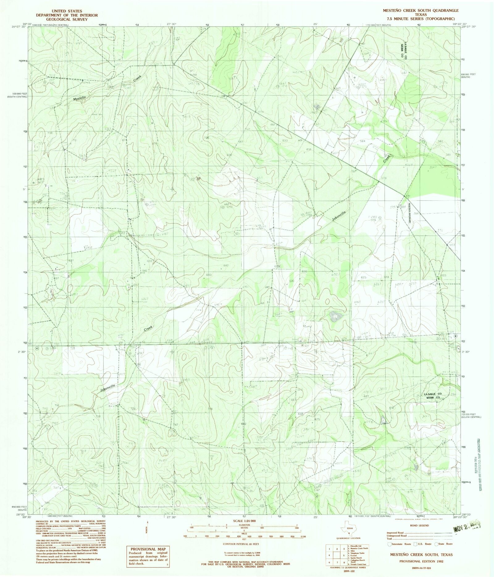 Classic USGS Mesteno Creek South Texas 7.5'x7.5' Topo Map – MyTopo Map ...