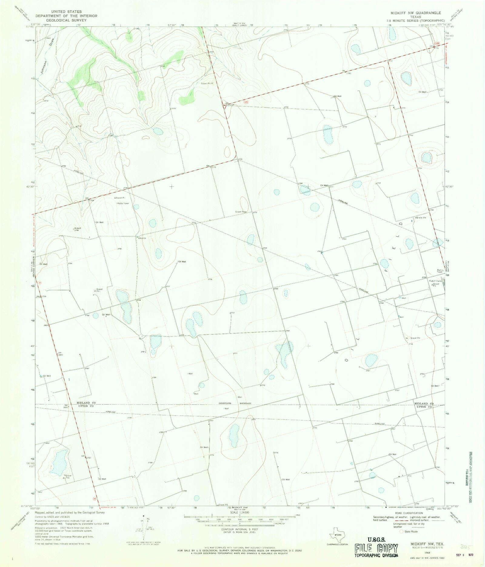 Classic USGS Midkiff NW Texas 7.5'x7.5' Topo Map – MyTopo Map Store