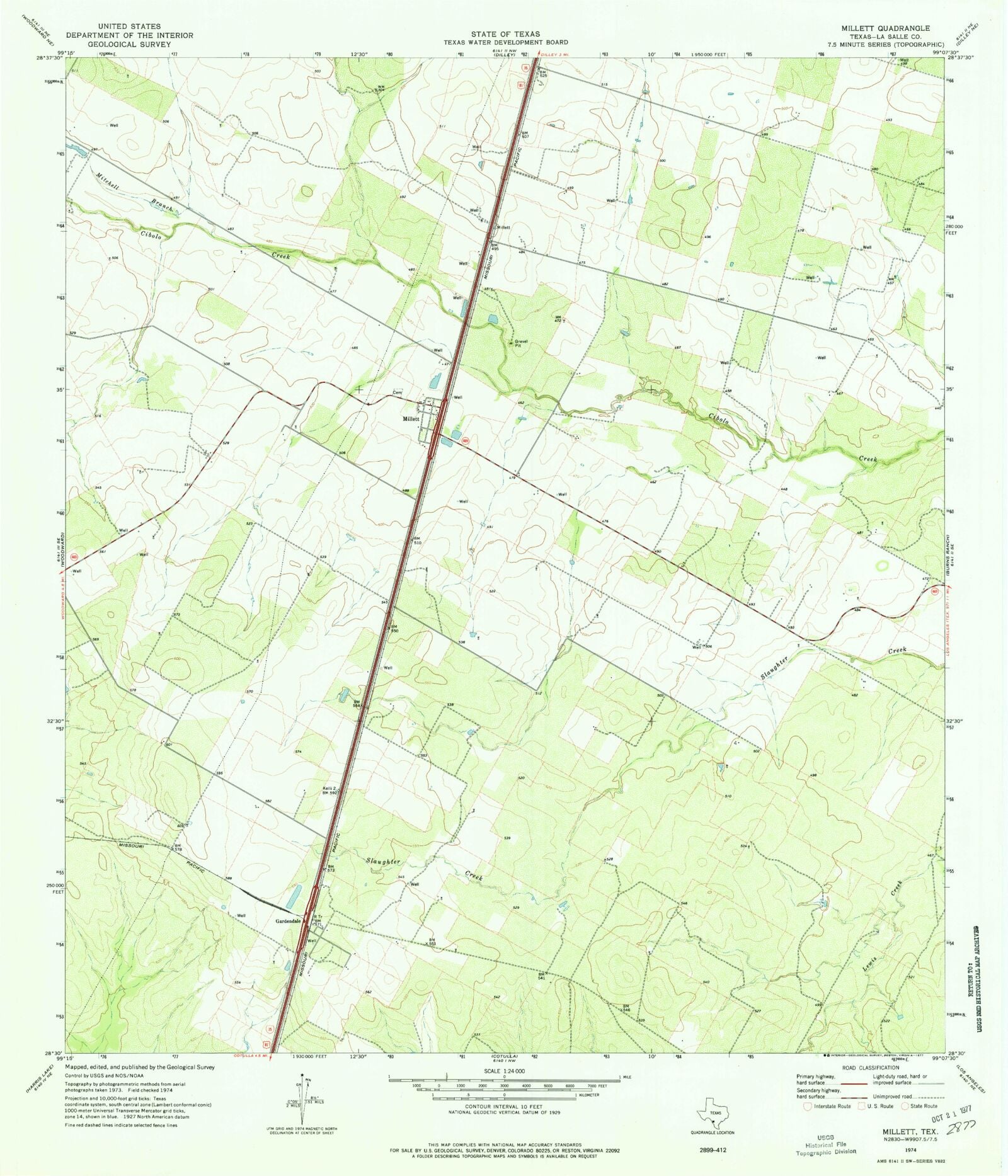 Classic USGS Millett Texas 7.5'x7.5' Topo Map – MyTopo Map Store